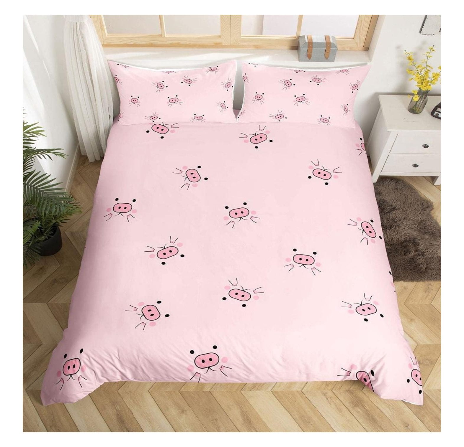 Jia ma sha Pig Bedding Set Girls Cute Cartoon Pigs Comforter Cover Set ...