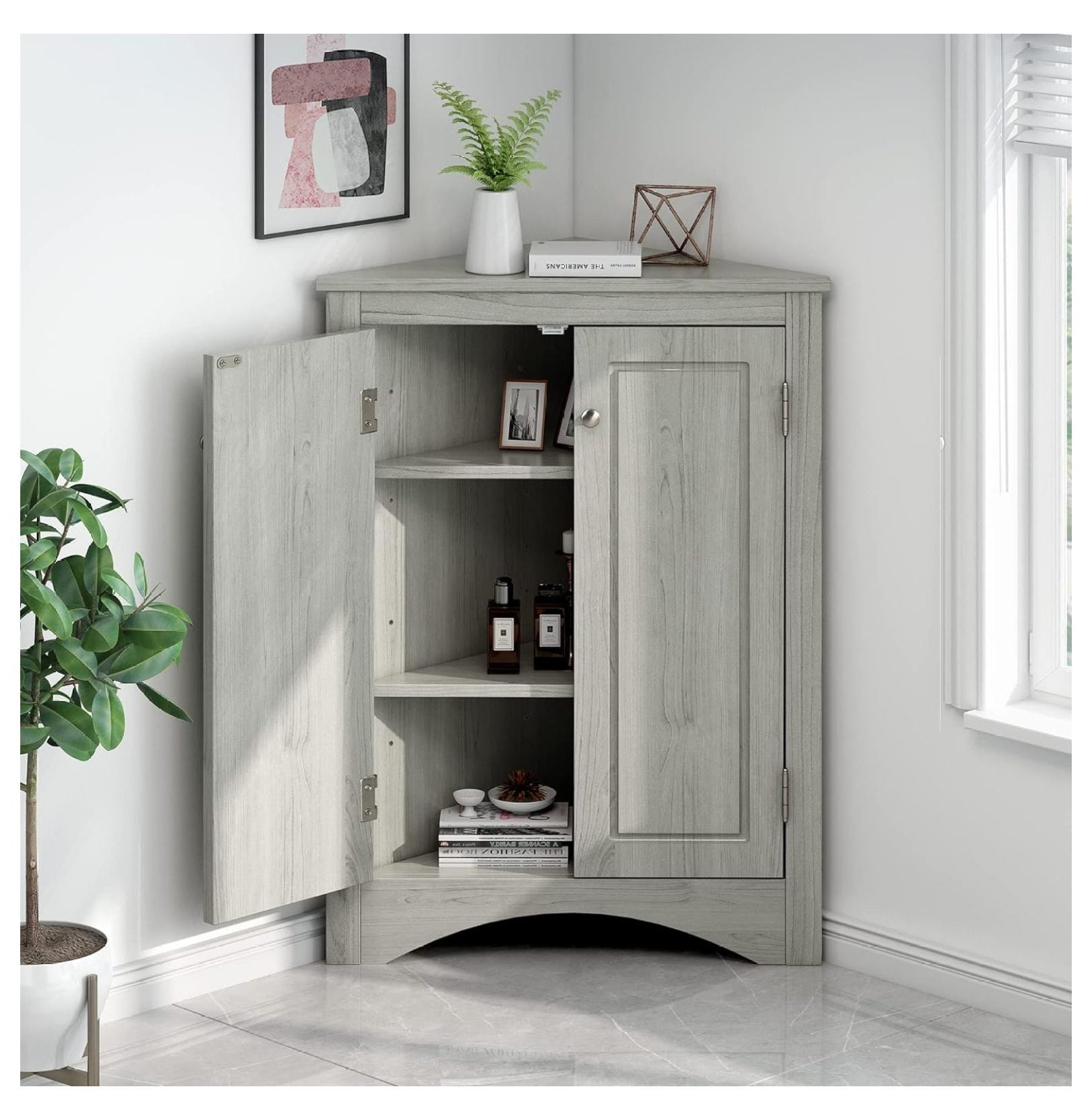 Jia ma sha Small Corner Bathroom Storage Cabinet,Triangle Freestanding Floor Storage Cabinet ...