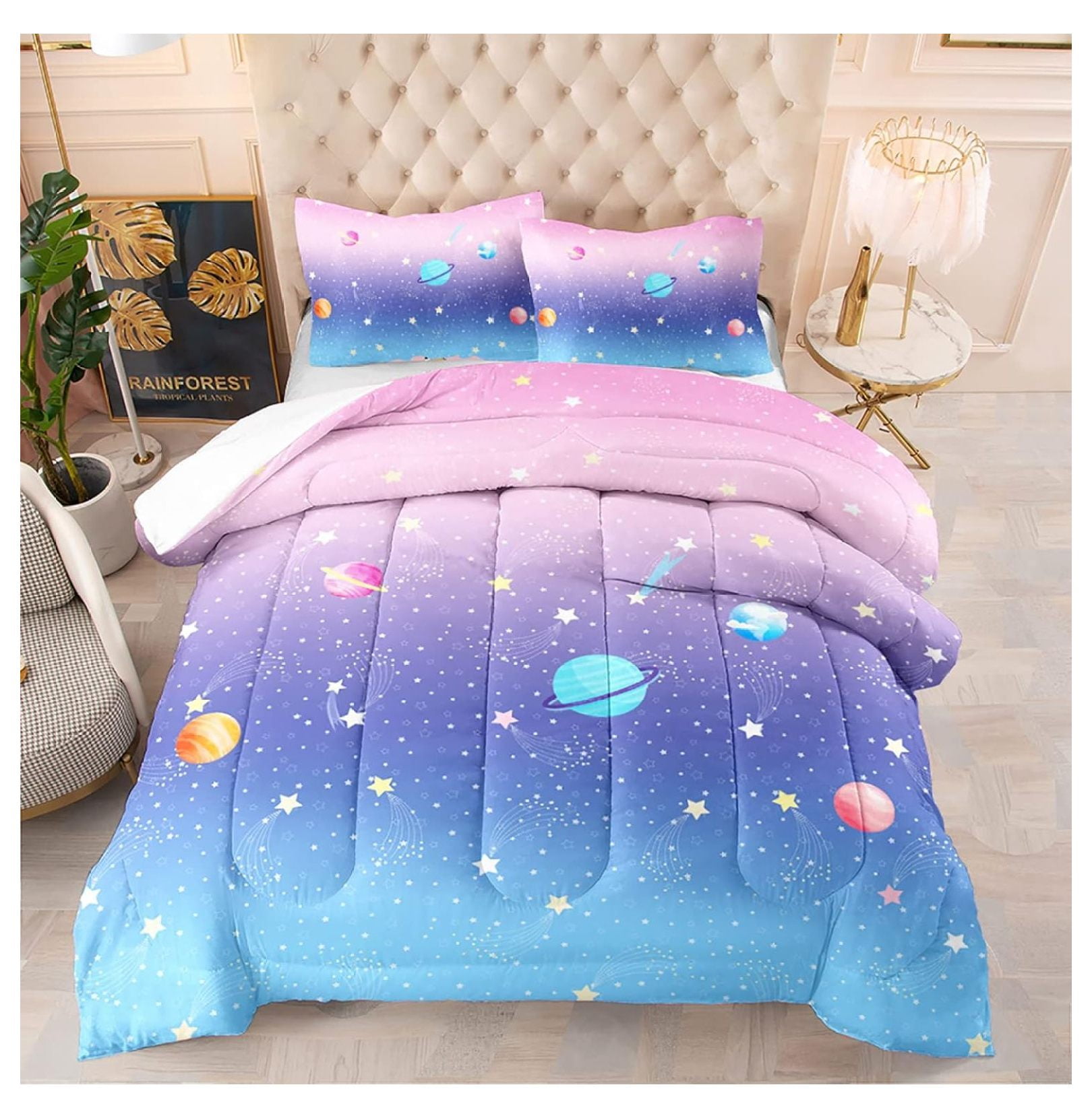 Jia ma sha Space Comforter Set for Girls Boys Size 3 Pieces Colorful ...