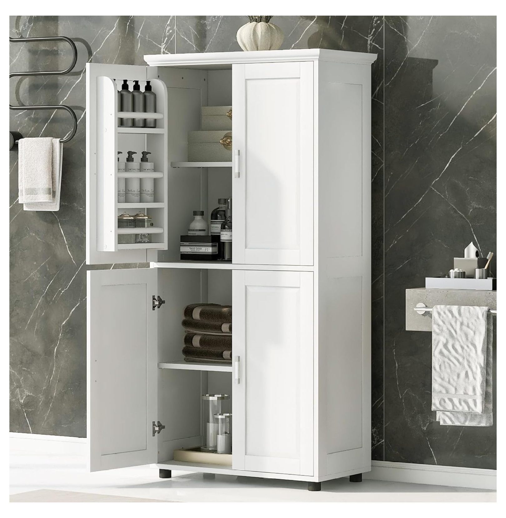 Jia ma sha Storage Cabinet, 62.28 Inch Freestanding Floor Bathroom Storage Cabinet with 2 Double ...