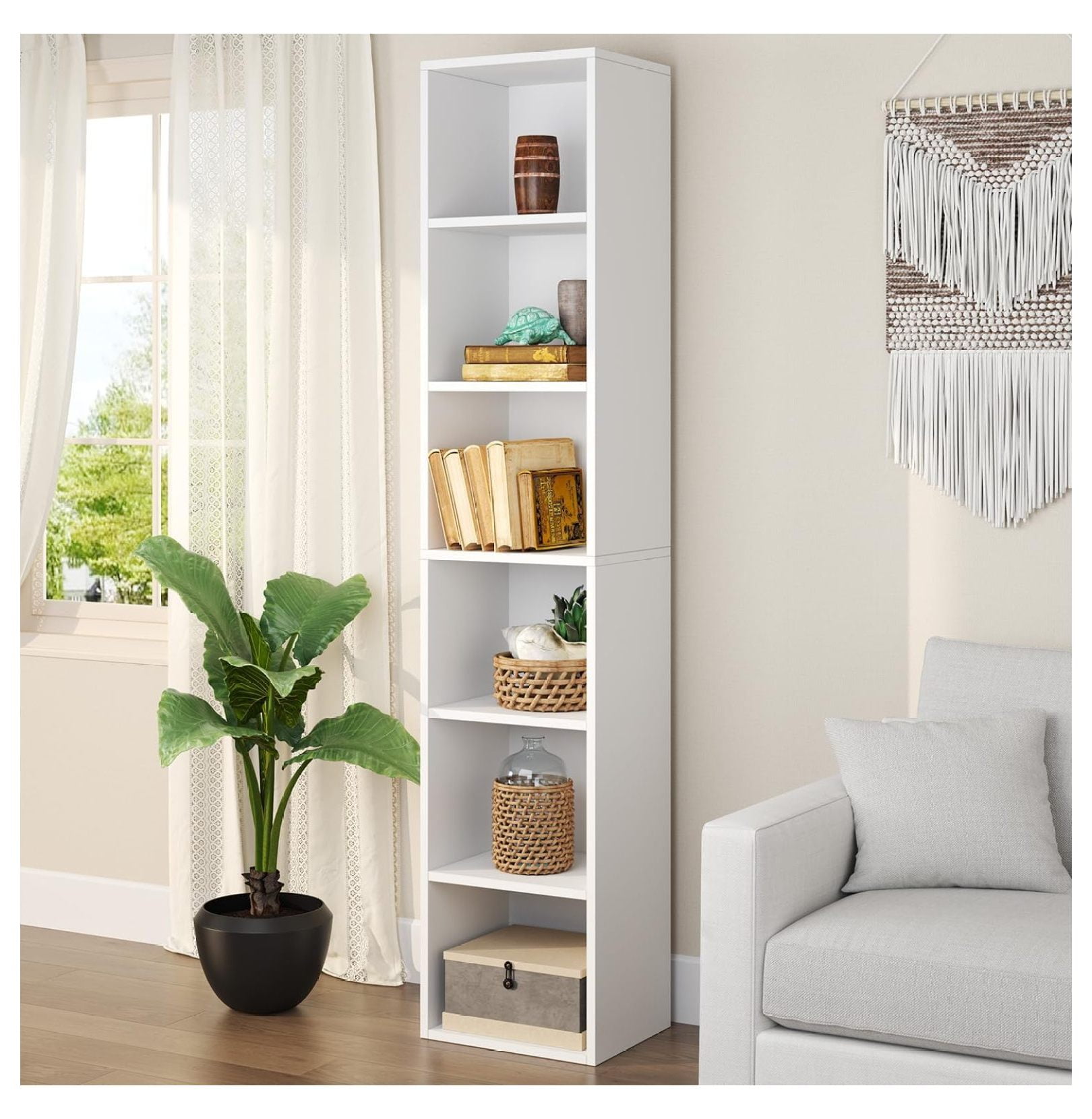 Jia ma sha Tall Narrow Bookshelf, 6-Tier Cube Display Rack, Modern ...