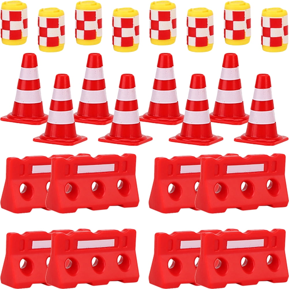 Jiahuin 36pcs Mini Traffic Cones Mini Fences And Buckets Traffic Road Toy Playset Traffic Model