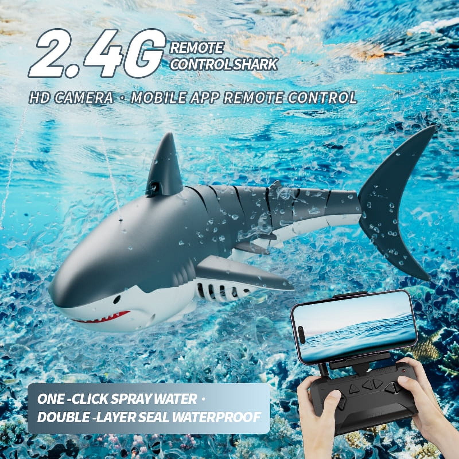 Jiakora 2.4G Remote Control Shark Toy with Camera, Light & Spray Water ...