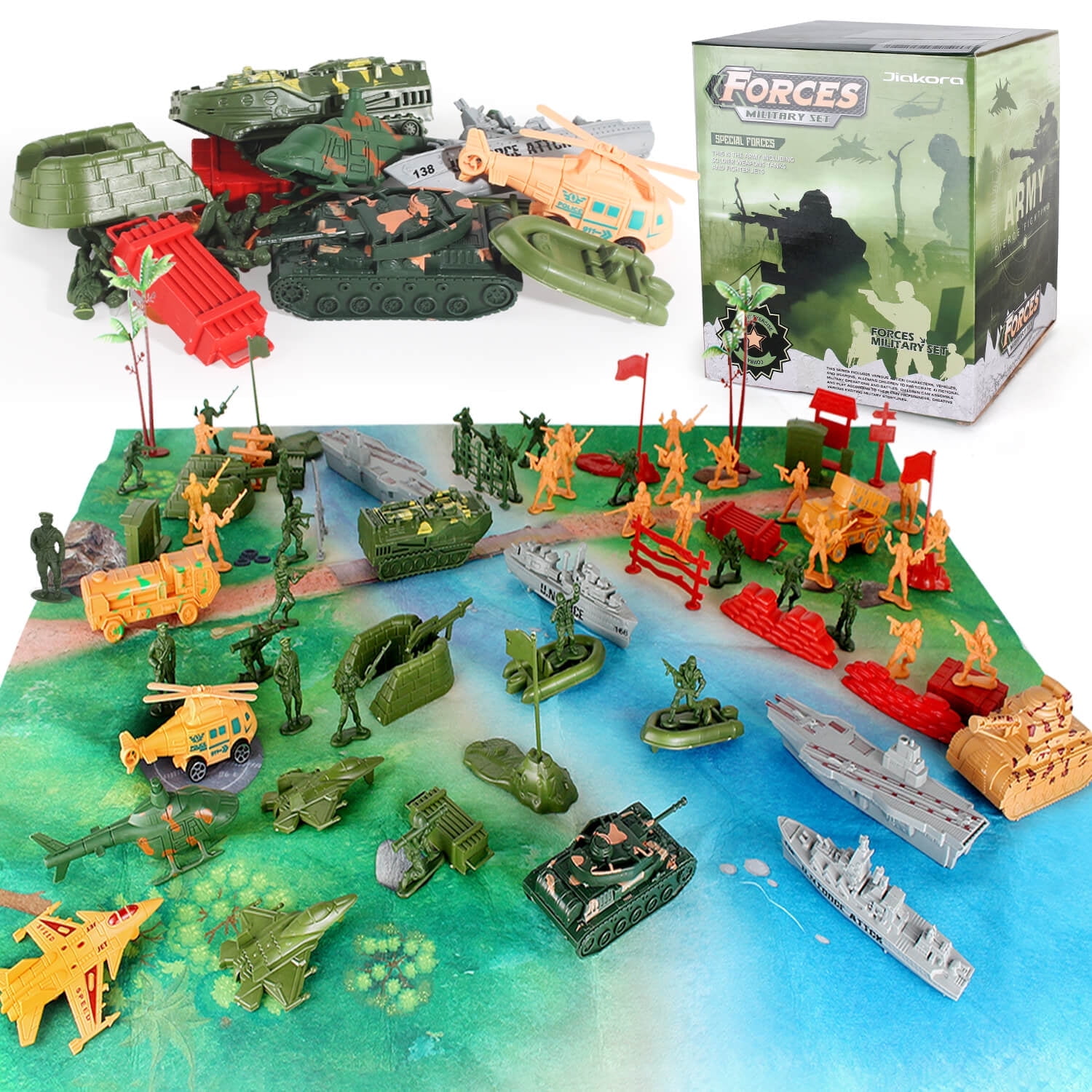 Jiakora Army Men Plastic Set, Includes Soldier Toys, Battle Mat, Tanks ...