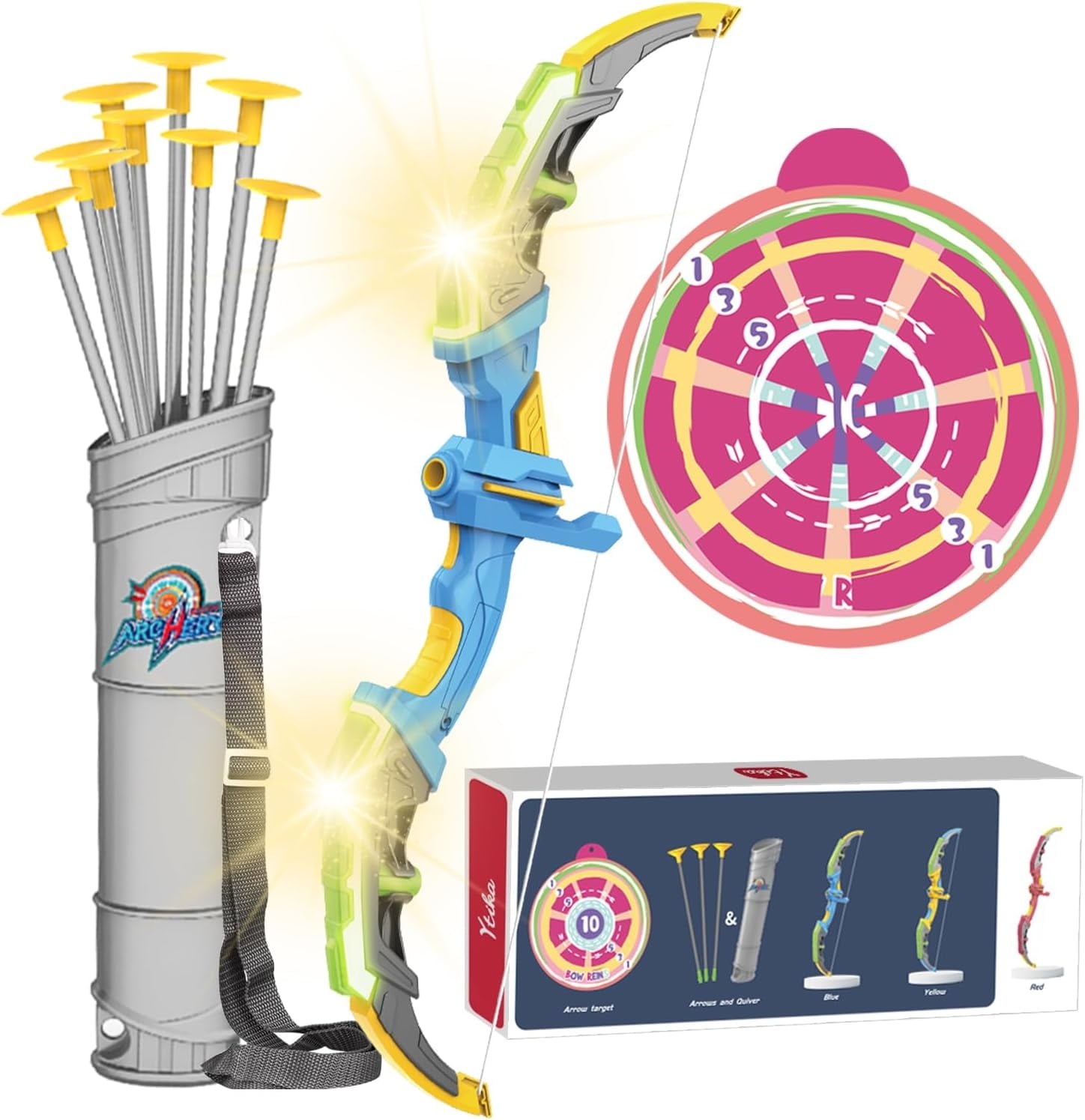 Jiakora Bow and Arrow Set for Kids -Light Up Archery Toy Set -Includes ...