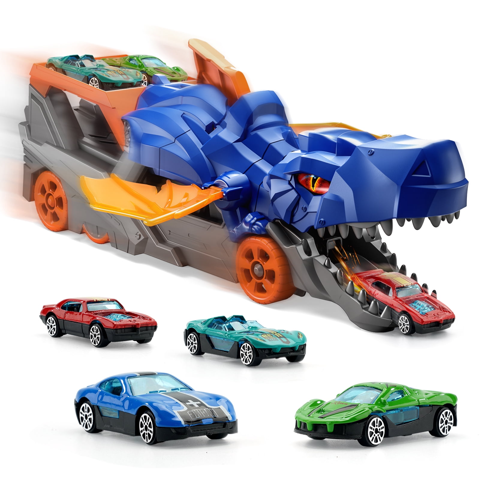 Jiakora Dinosaur Transport Truck with 4 Cars, City Dinosaur Track Toy ...