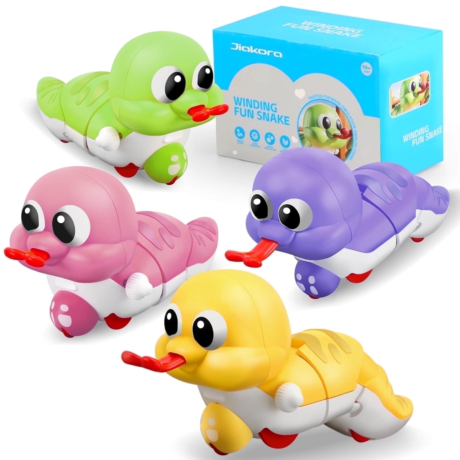 Jiakora Wind Up Toys for Kids, 4 PCS Snakes Walking Jumping Clockwork ...