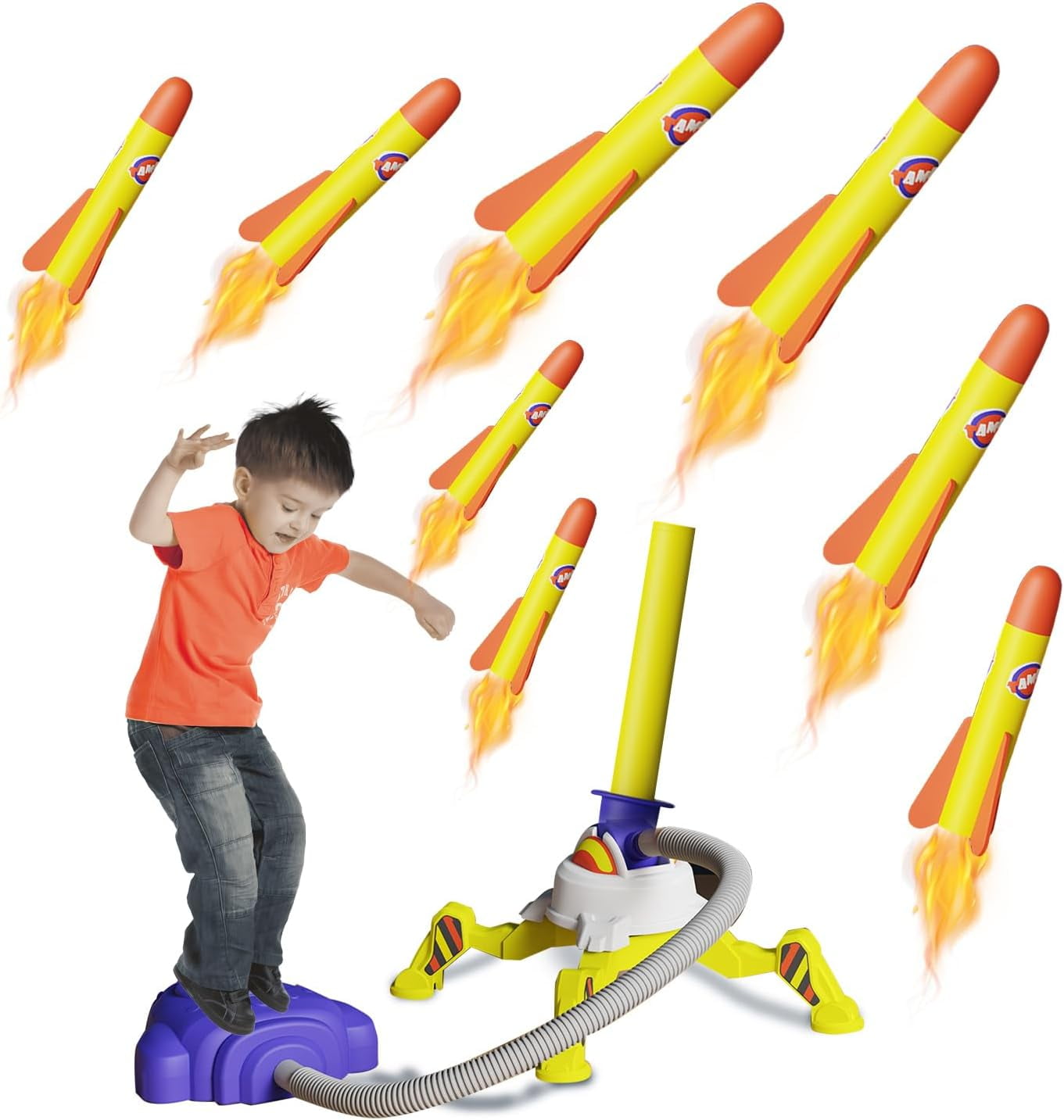 Jiakora Toy Rocket Launcher for Kids, Launch up to 100 ft, 8 Rockets ...