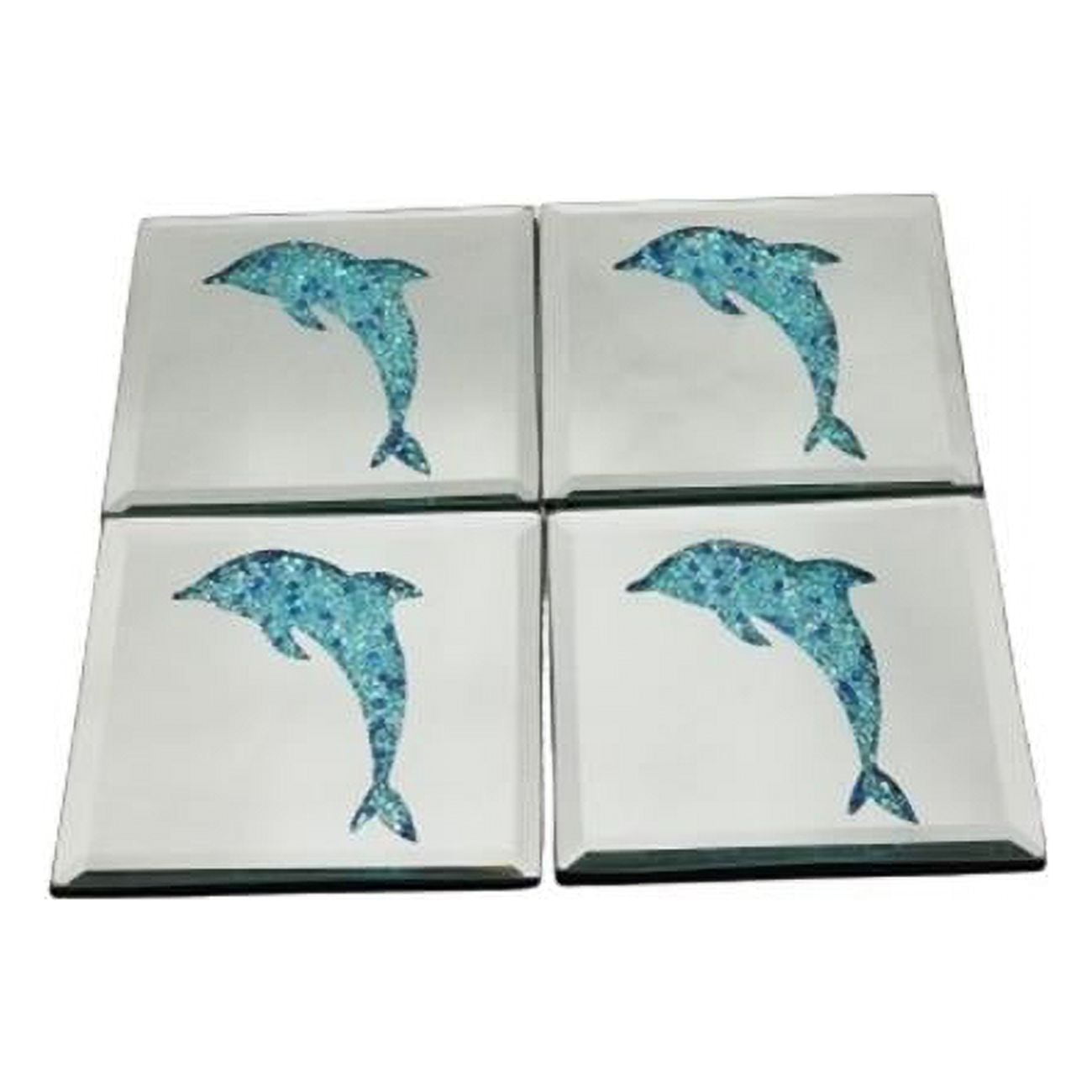 Jiallo EGV42-035 Blue Dolphin Mirror Coaster, Clear - Set of 4 ...