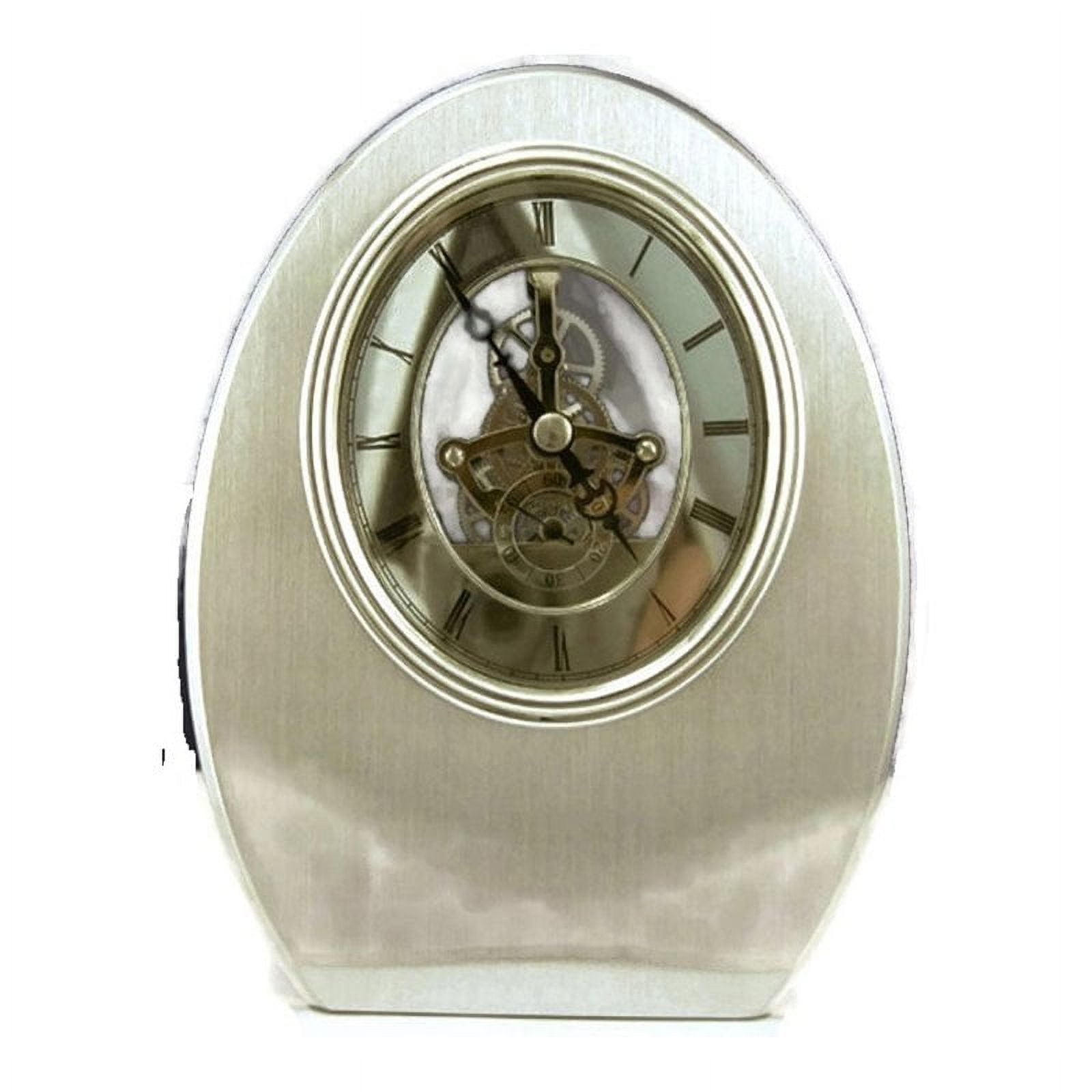 Jiallo Oval Shaped Skeleton Stainless Steel Mantel Clock in Silver ...