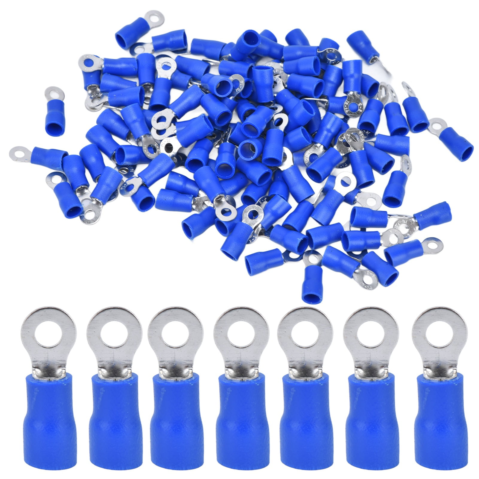 Jiameifeifu 100Pcs Pre Insulated Crimp Terminals Copper PVC Ring Type ...