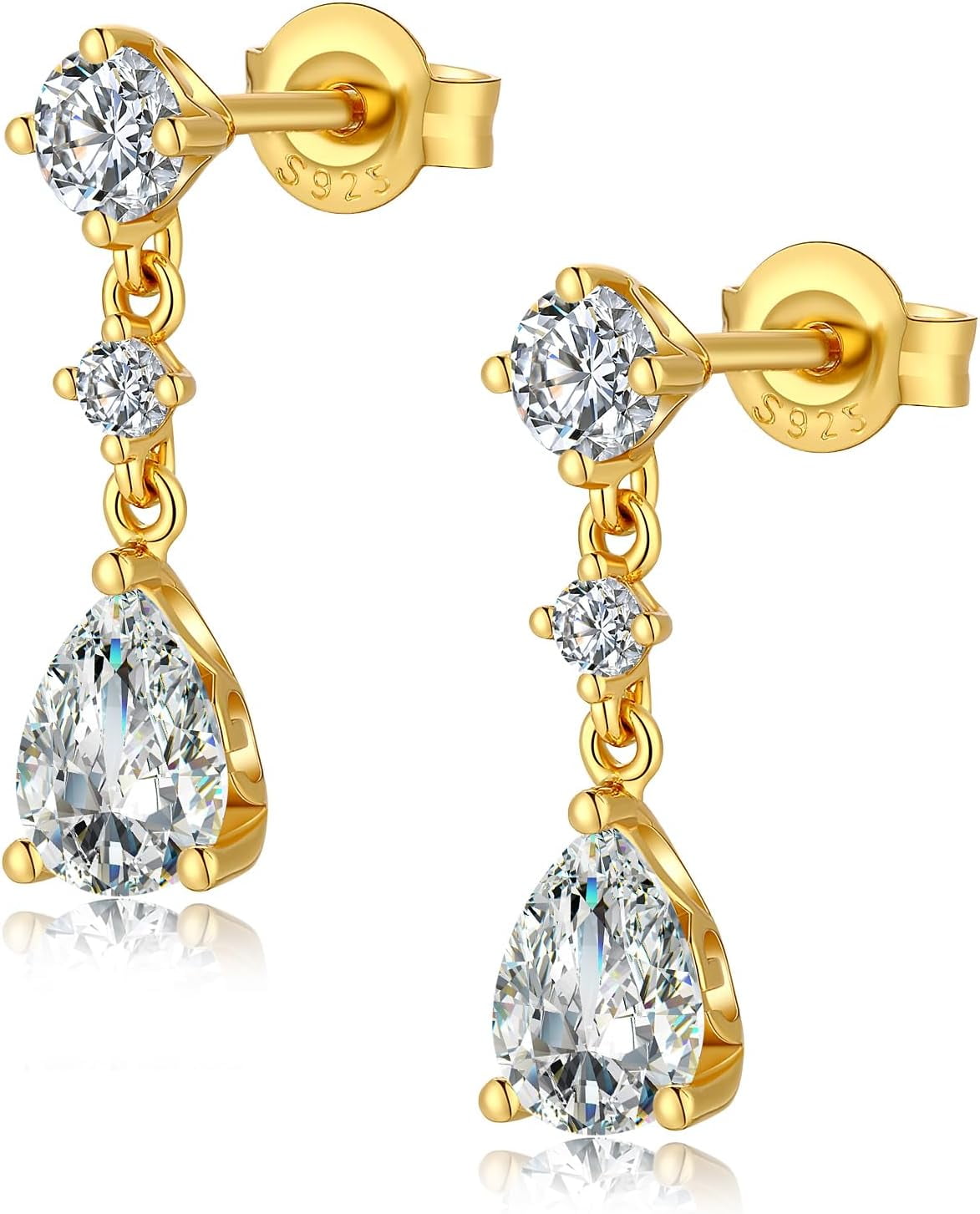 Jiamiaoi 18Kt White Gold Plated Sparkle Diamond Drop Earrings Studs 925 Sterling Silver Teardrop ...