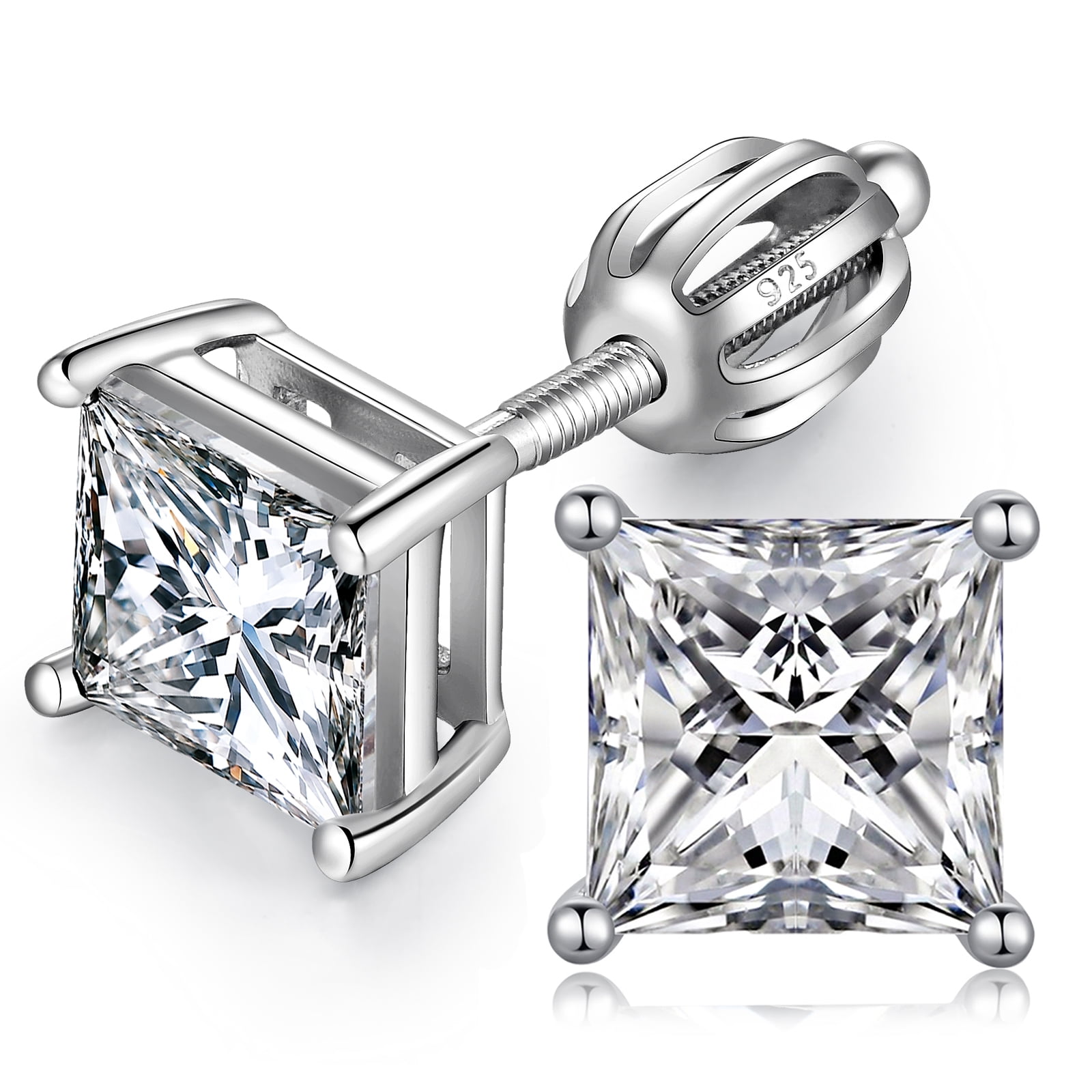 Jiamiaoi 18k White Gold Plated Simulated Diamond Stud Earrings Screw ...