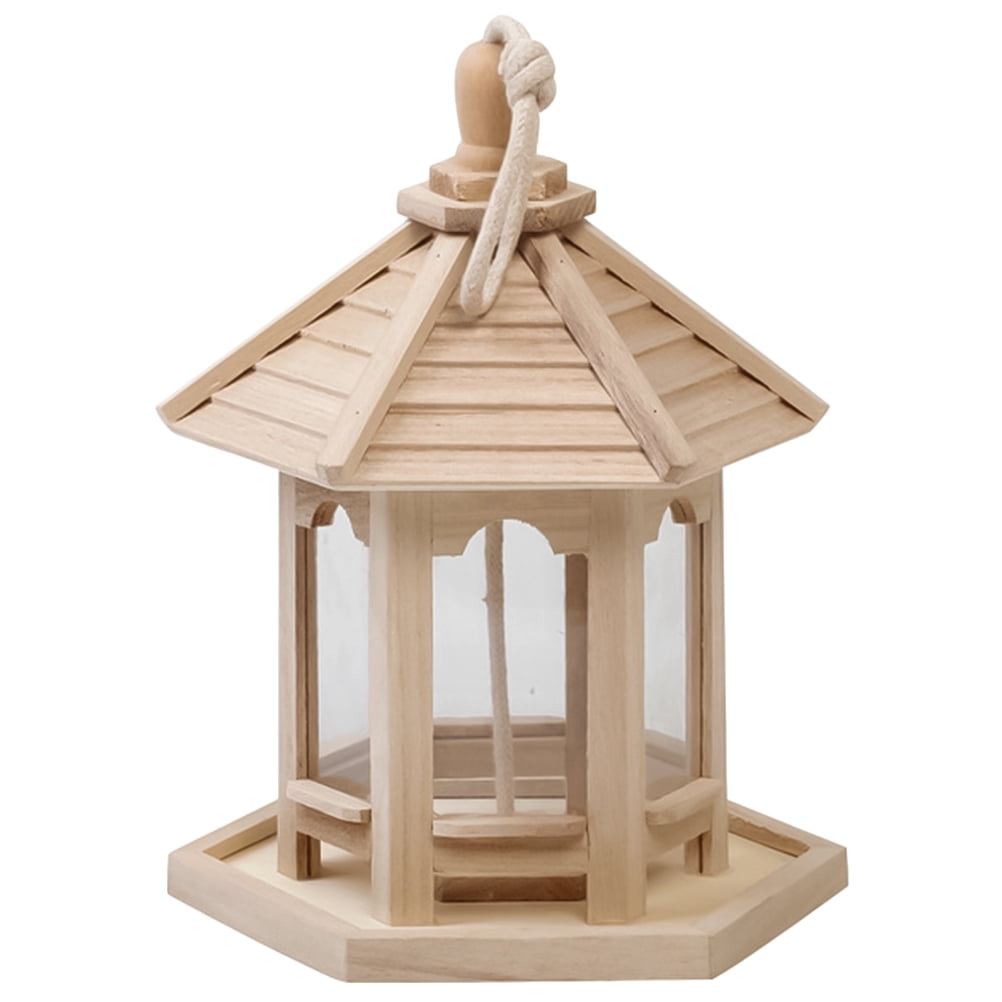 Jiandong Bird Feeding Box Hexagon Wooden Bird Feeder with Roof for ...