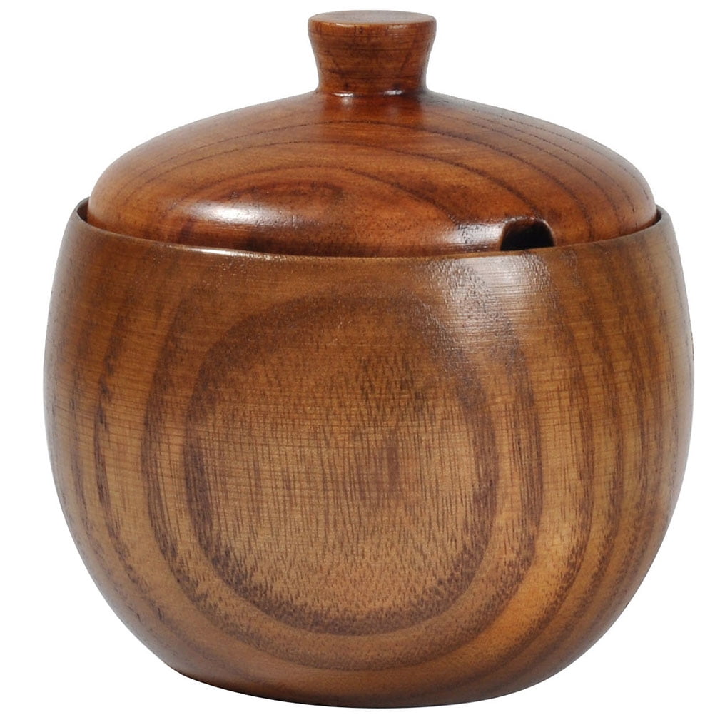 Jiandong Condiment Pot Wood Salt Cellar Salt Box Seasonings Keeper Condiment Canisters Pots(3 ...