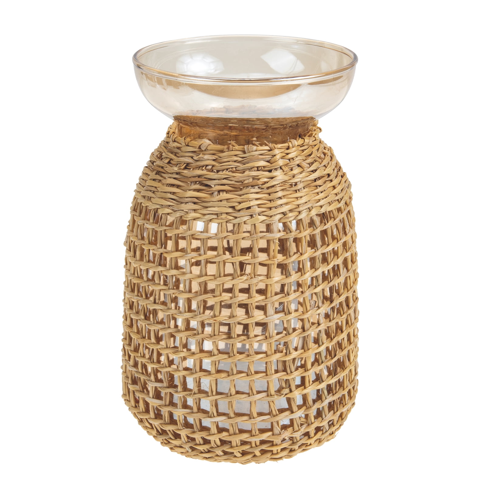 Jiandong Straw Glass Vase Clear Glass Farmhouse Bud Vase with Rope ...