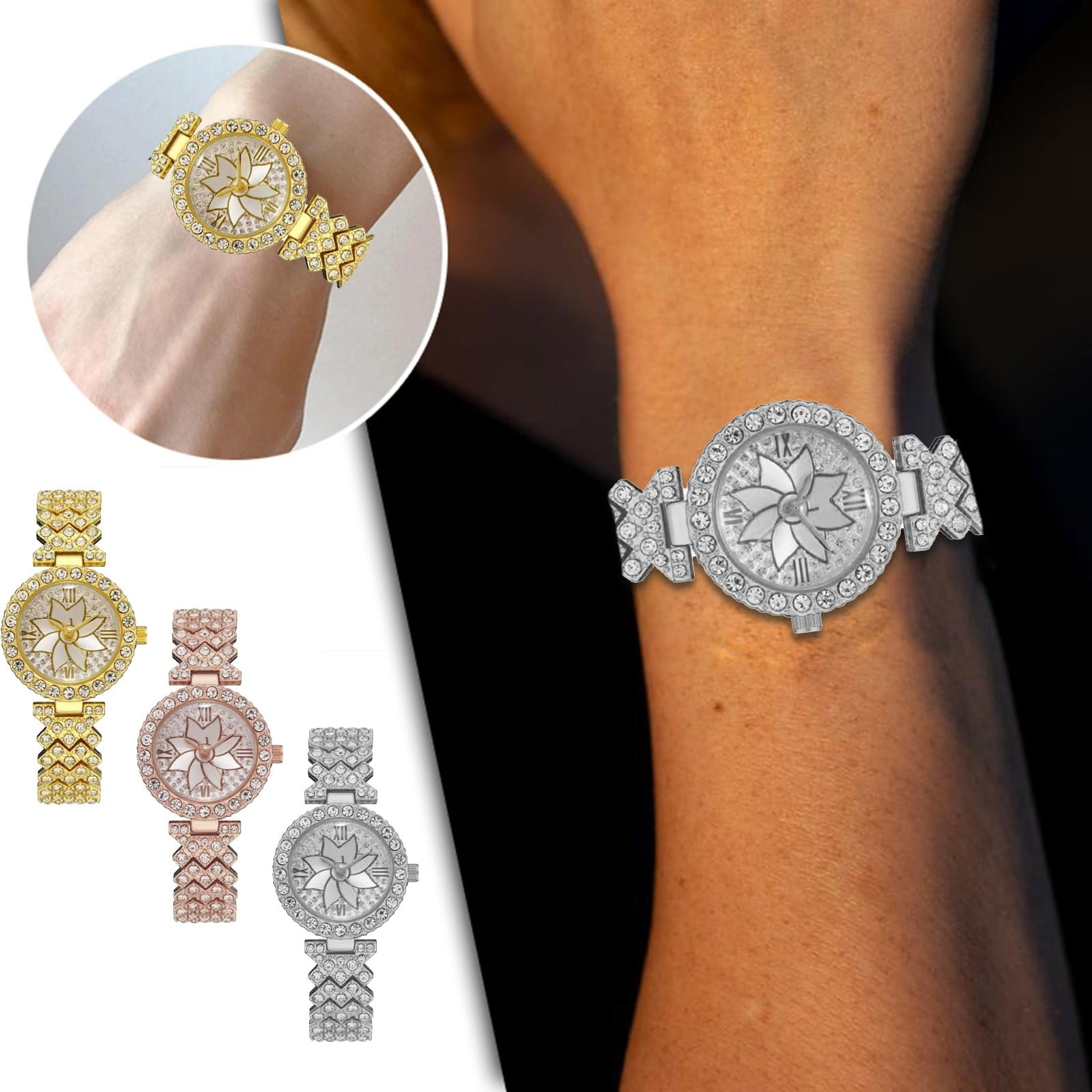 Jiansiiy Square Watch For Women Stainless Steel Inlay Cubic Zirconia ...