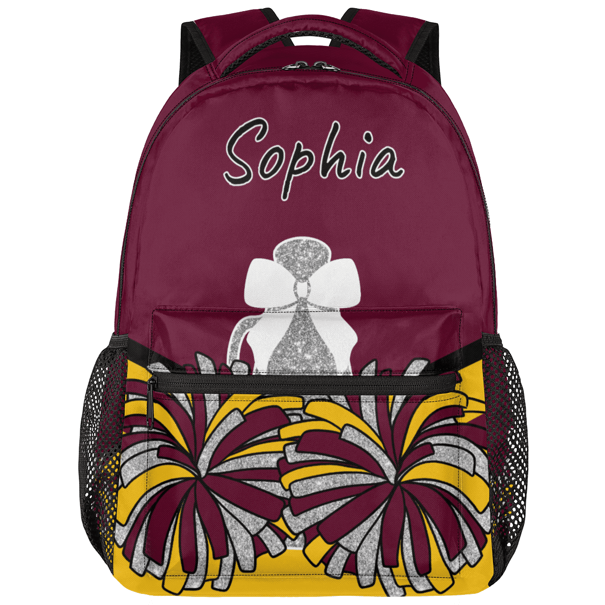 Jiaoprinted Maroon Yellow Personalized Cheer Backpack, Custom ...