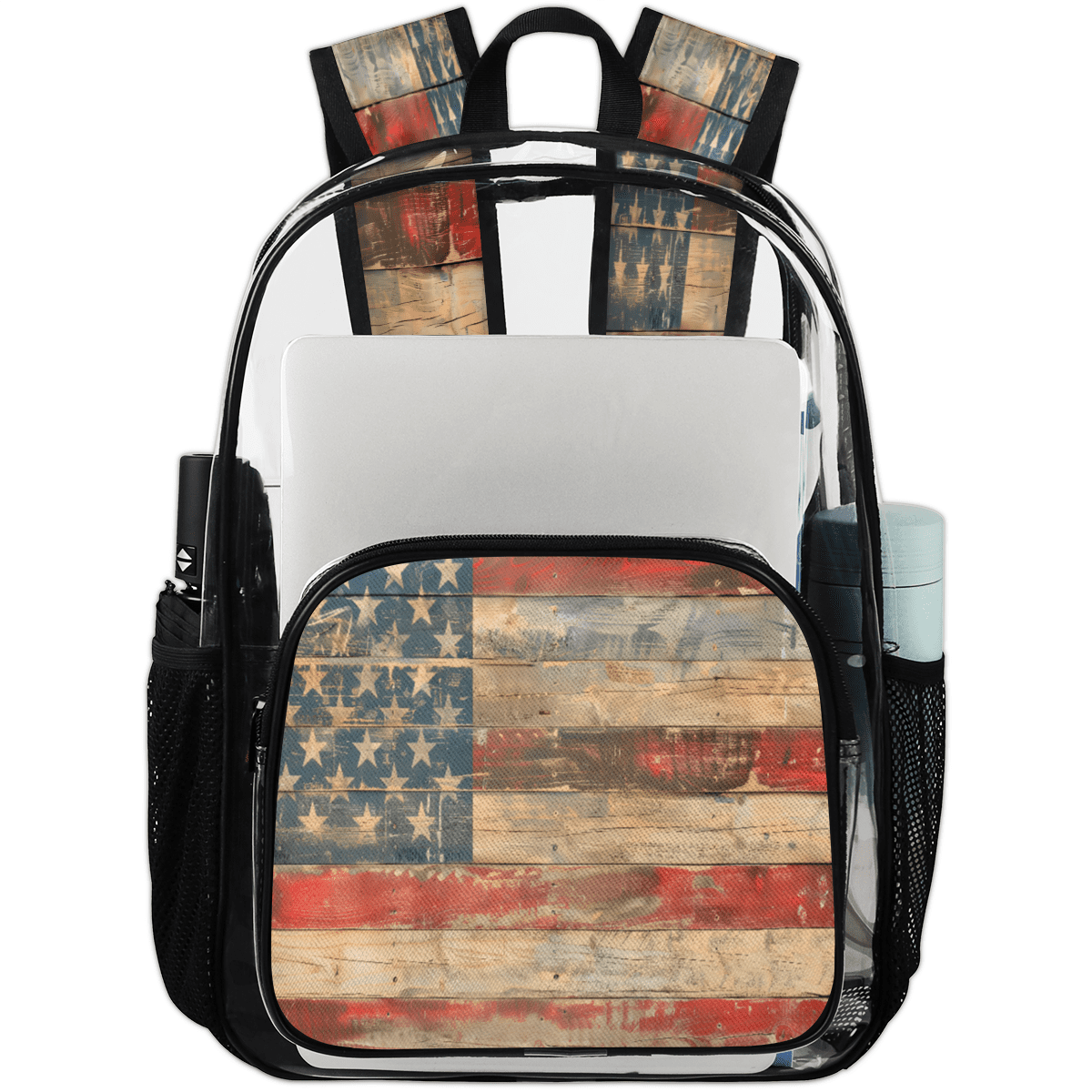 Jiaoprinted Vintage American Flag Clear Backpack for Stadium Events ...