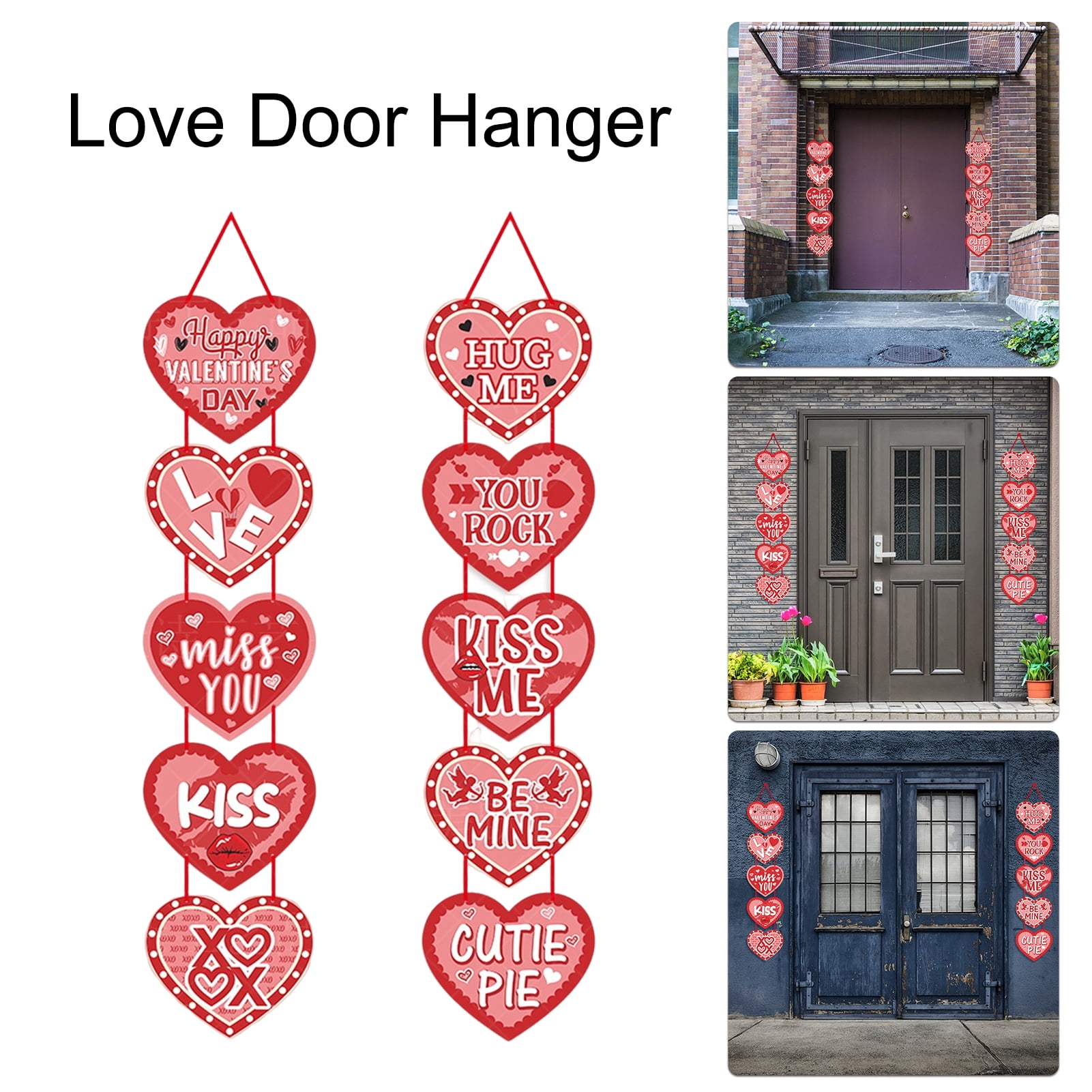 Jiaroswwei 1 Pair Valentine's Day Red Heart Door Sign Decoration Paper ...