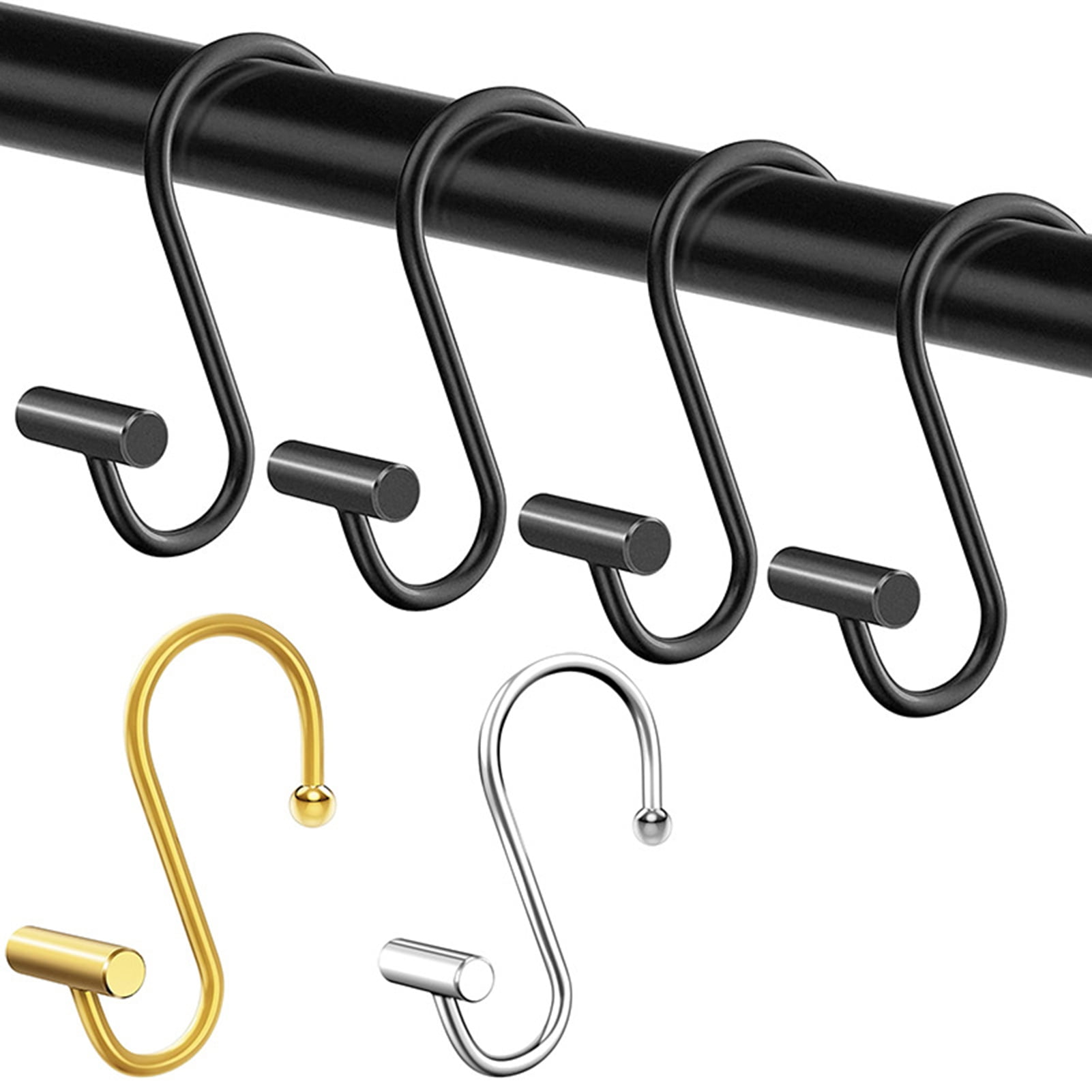 Jiaroswwei 12Pcs Iron S Shaped Curtain Hook T-bar Smooth Sliding Shower ...