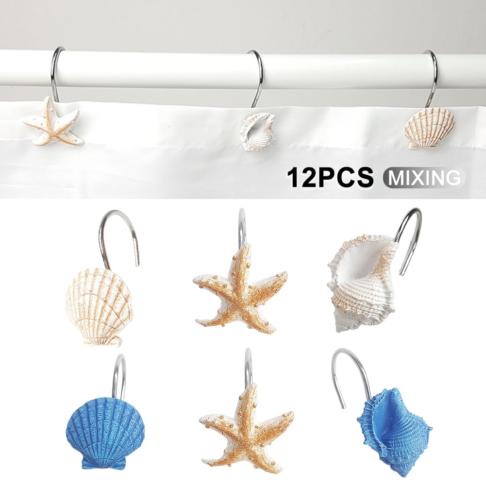Jiaroswwei 12Pcs Resin Seashell Conch Starfish Shower Curtain Hook ...