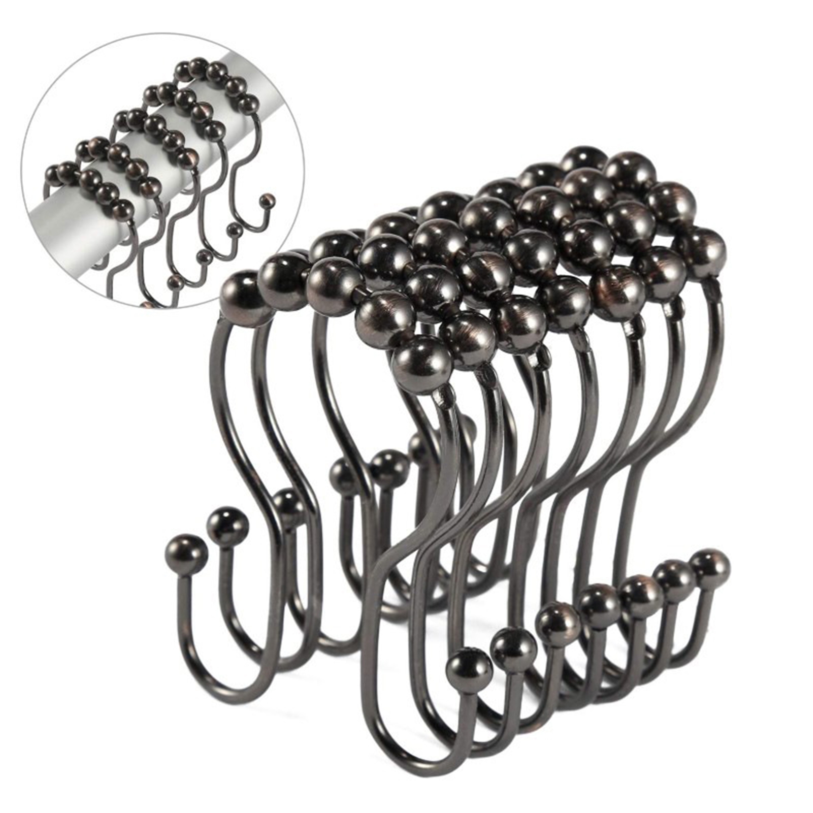 Jiaroswwei 12Pcs Shower Curtain Hook Dual Hooks Roller Ball Smooth ...