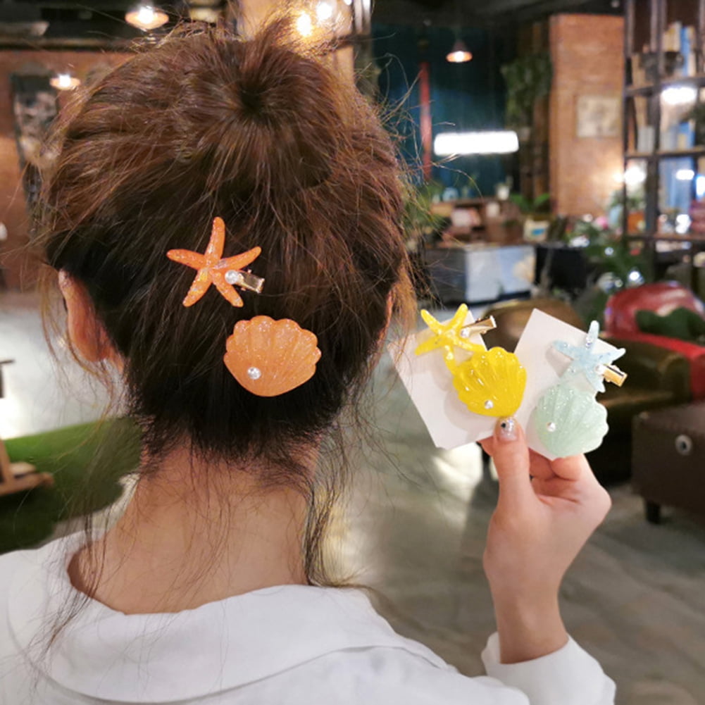 Jiaroswwei 2Pcs/Set Starfish Shell Faux Pearl Inlaid Hairpin Women Side ...