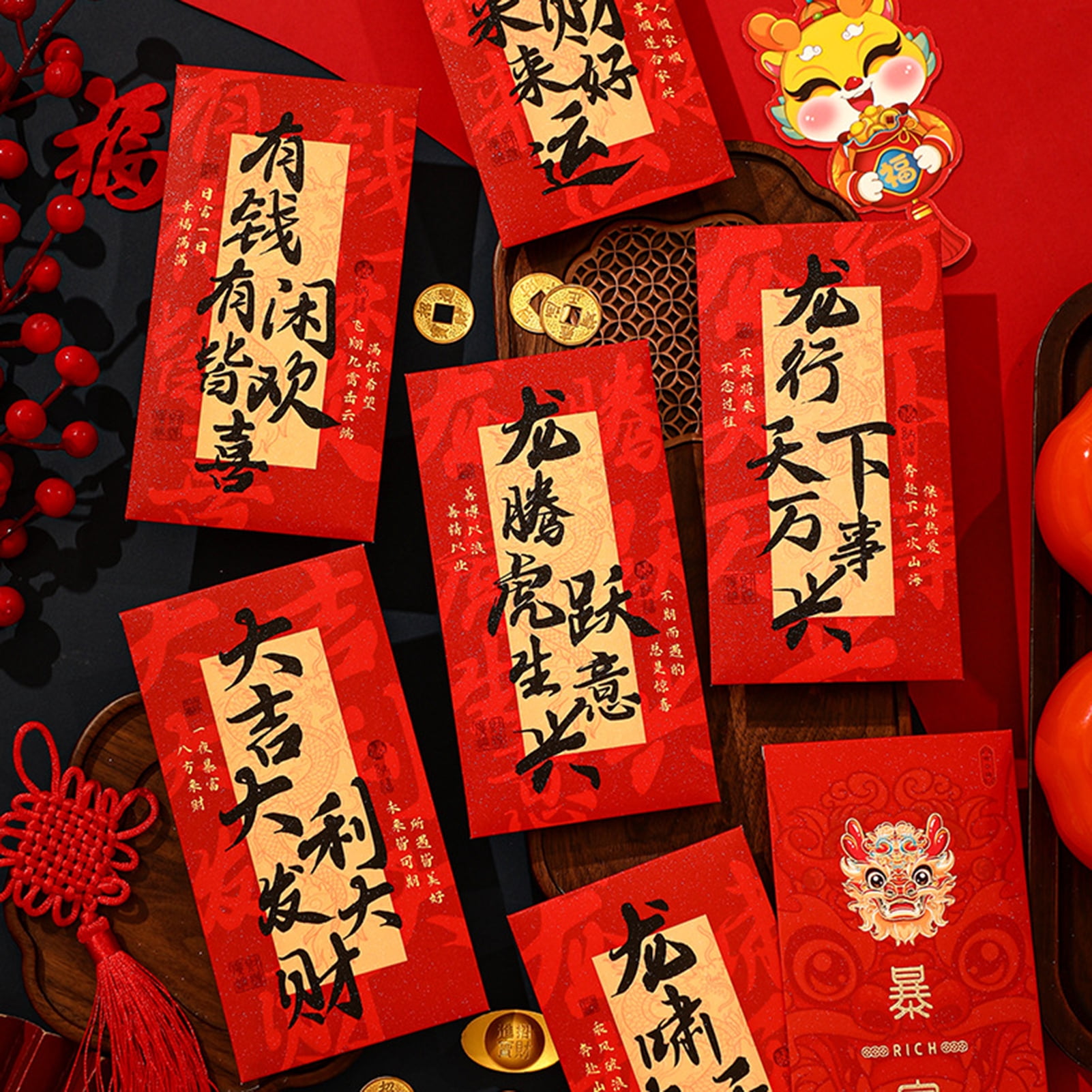 Jiaroswwei 6Pcs Red Envelope 2024 Dragon Year Red Envelopes Cartoon ...