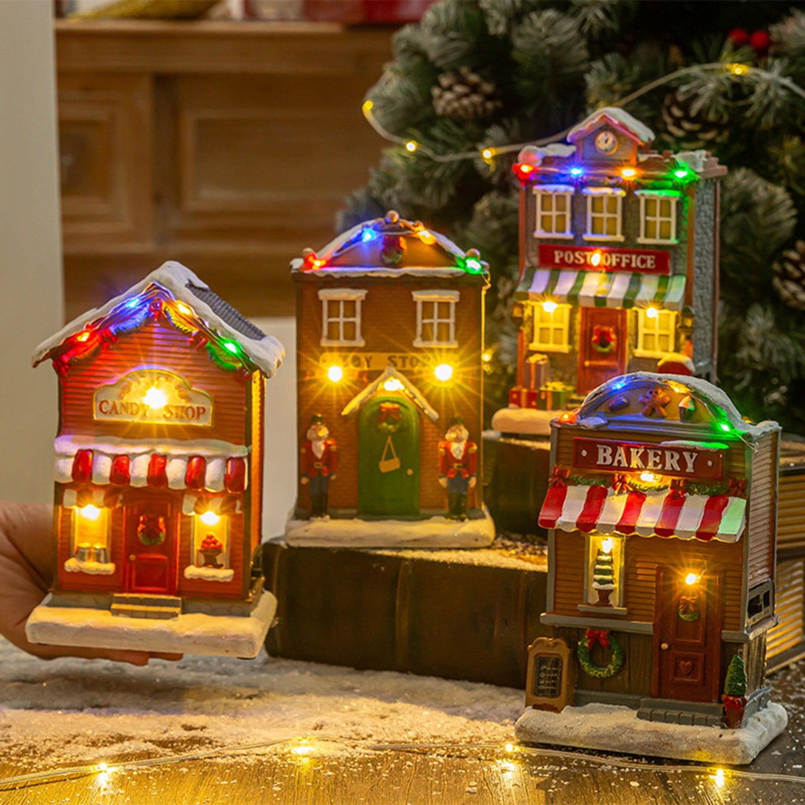 Jiaroswwei Christmas House Figurine, Illuminated Village House with ...