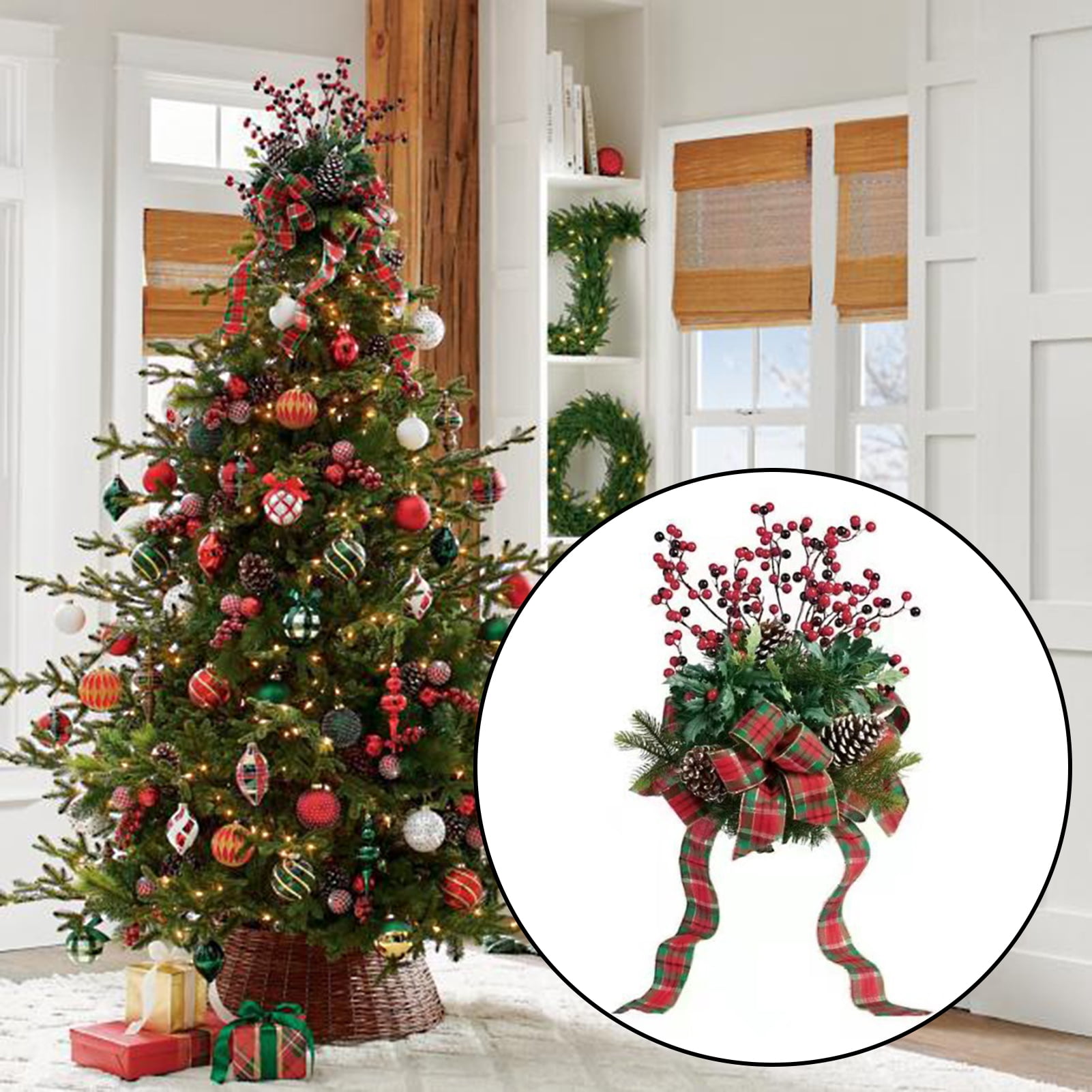 Jiaroswwei Festive Xmas Tree Topper Lightweight PVC Pine Cone Wreath ...