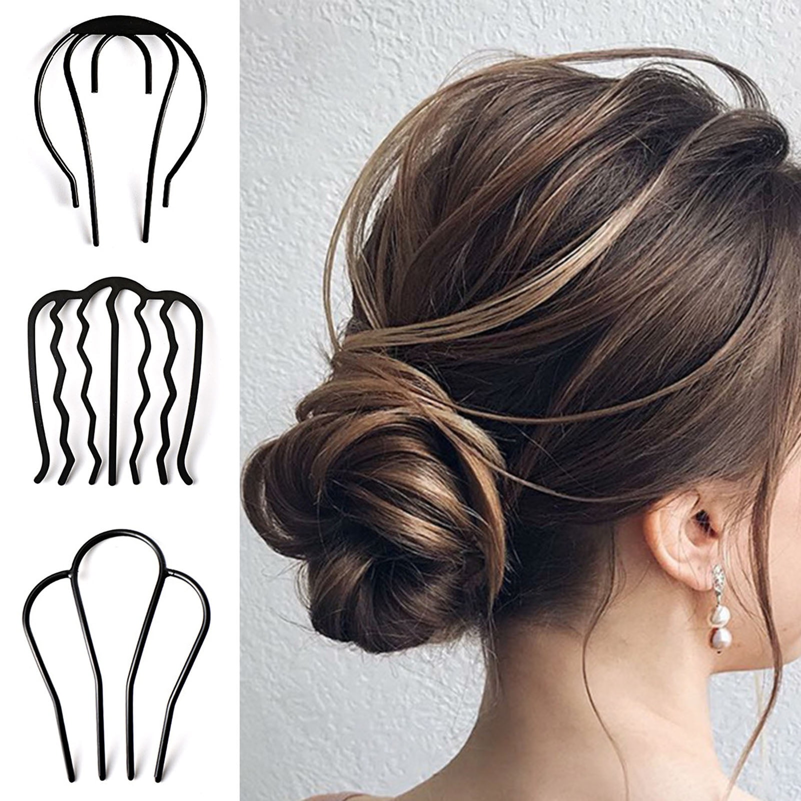 Jiaroswwei Hair Insert Comb Messy Bun Hair Pin Metal Wave Shape Hair ...