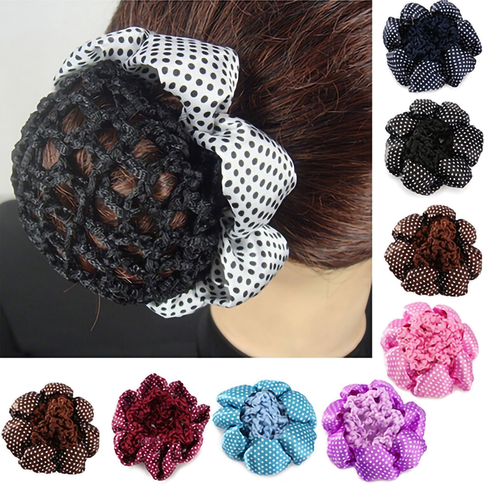 Jiaroswwei Hair Net Polka Dots Stretchy Cloth Women Hair Snood for ...