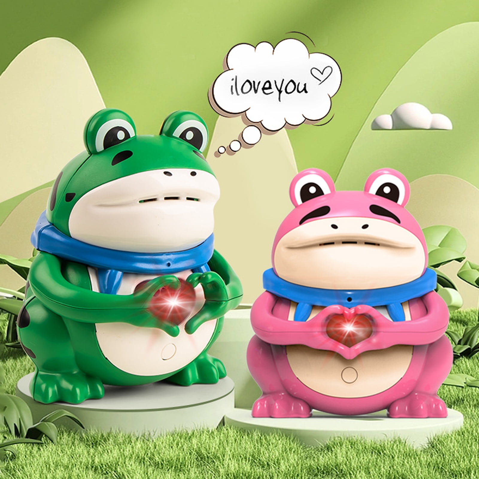 Jiaroswwei Kids Frog Toy Light Up Movable Heart Gesture Voice Record ...