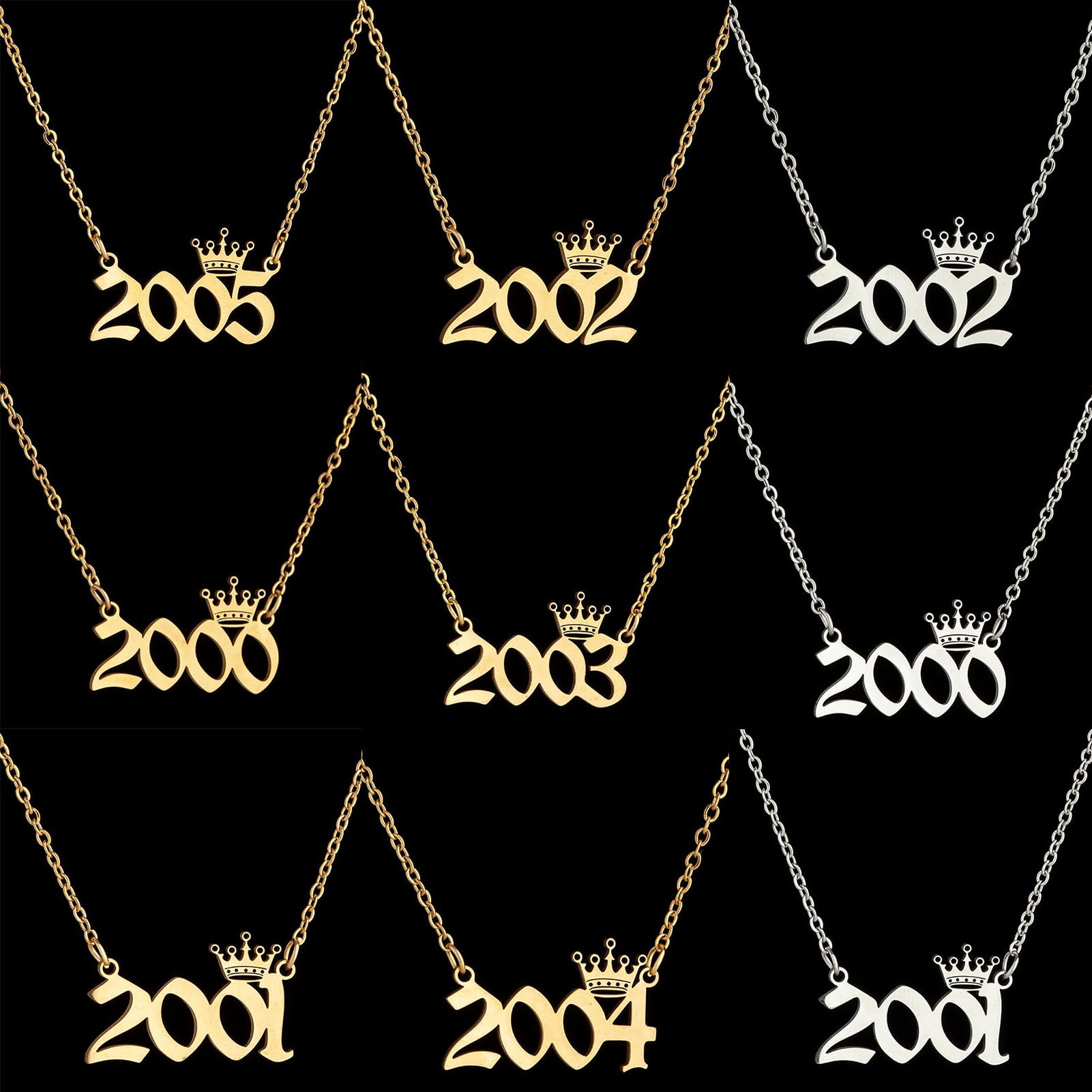 Jiaroswwei Number Pendant Year Necklace Crown Stainless Steel Exquisite ...
