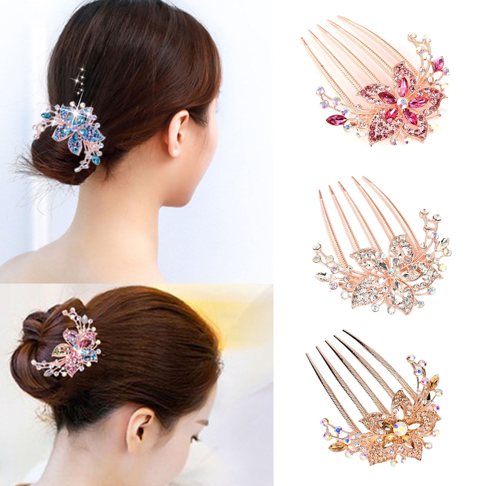 Jiaroswwei Rhinestone Hair Comb Anti Slip Elegant Hair Styling ...