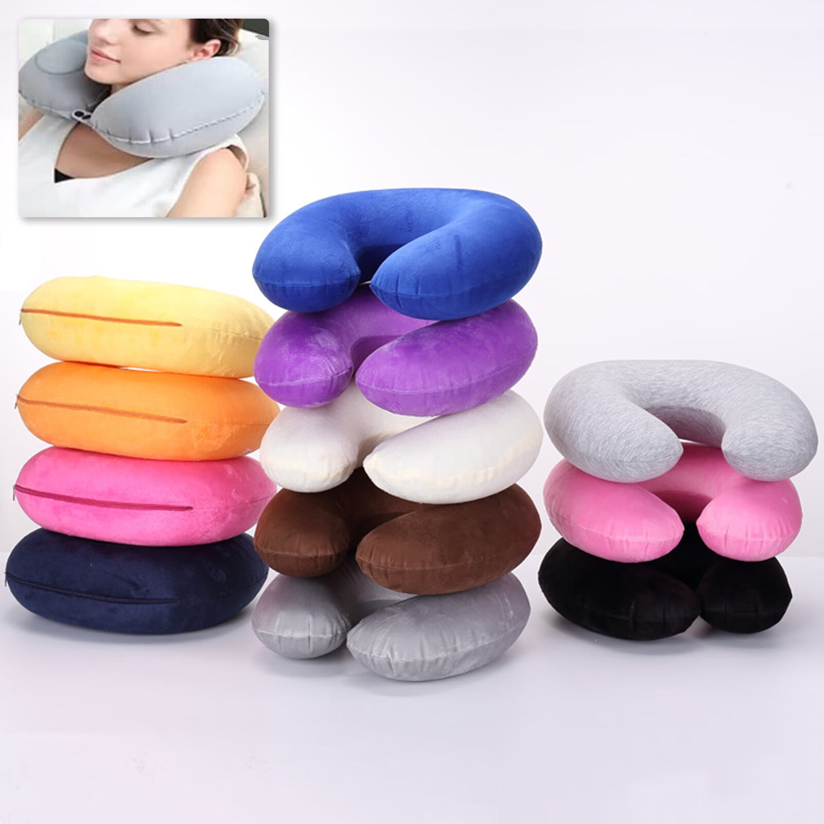 Jiaroswwei U-shaped Neck Cushion Inflatable Memory Foam Fatigue Relief ...