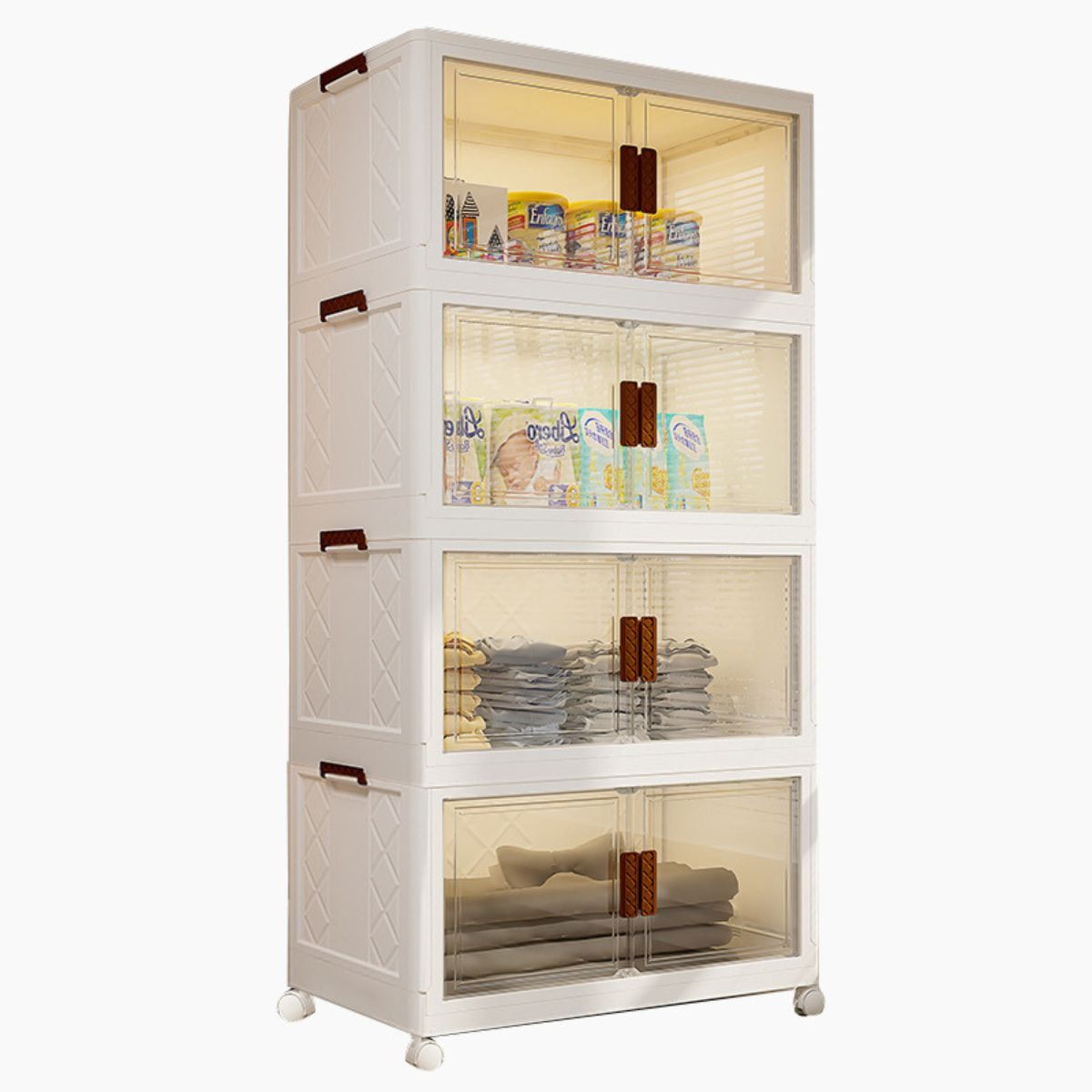 Jiarui 4 Tier Stackable Plastic Storage Bins with Lids, Collapsible ...