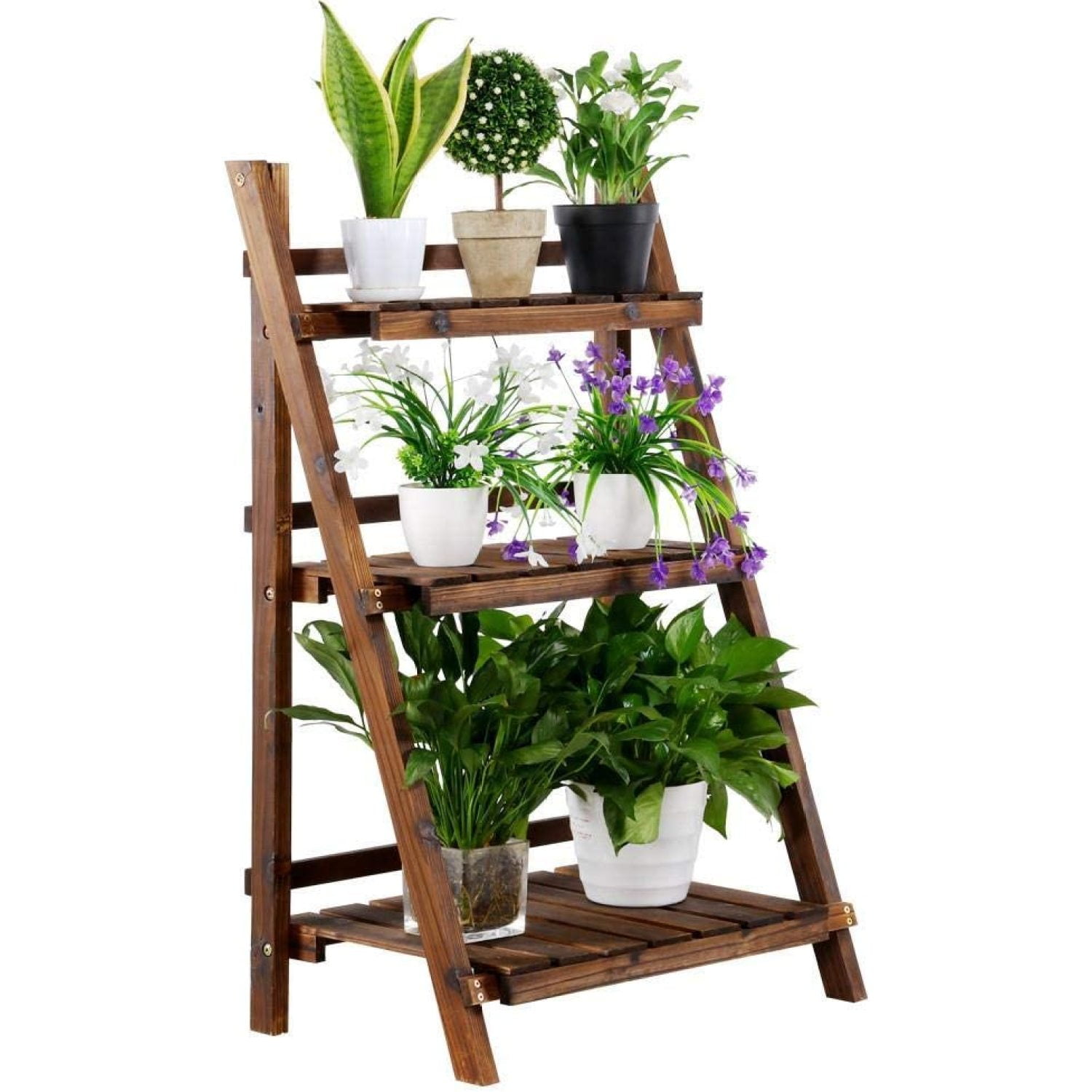 Jiarui Folding Plant Stand Wooden Foldable Plant Shelf 3-Tier Flower ...