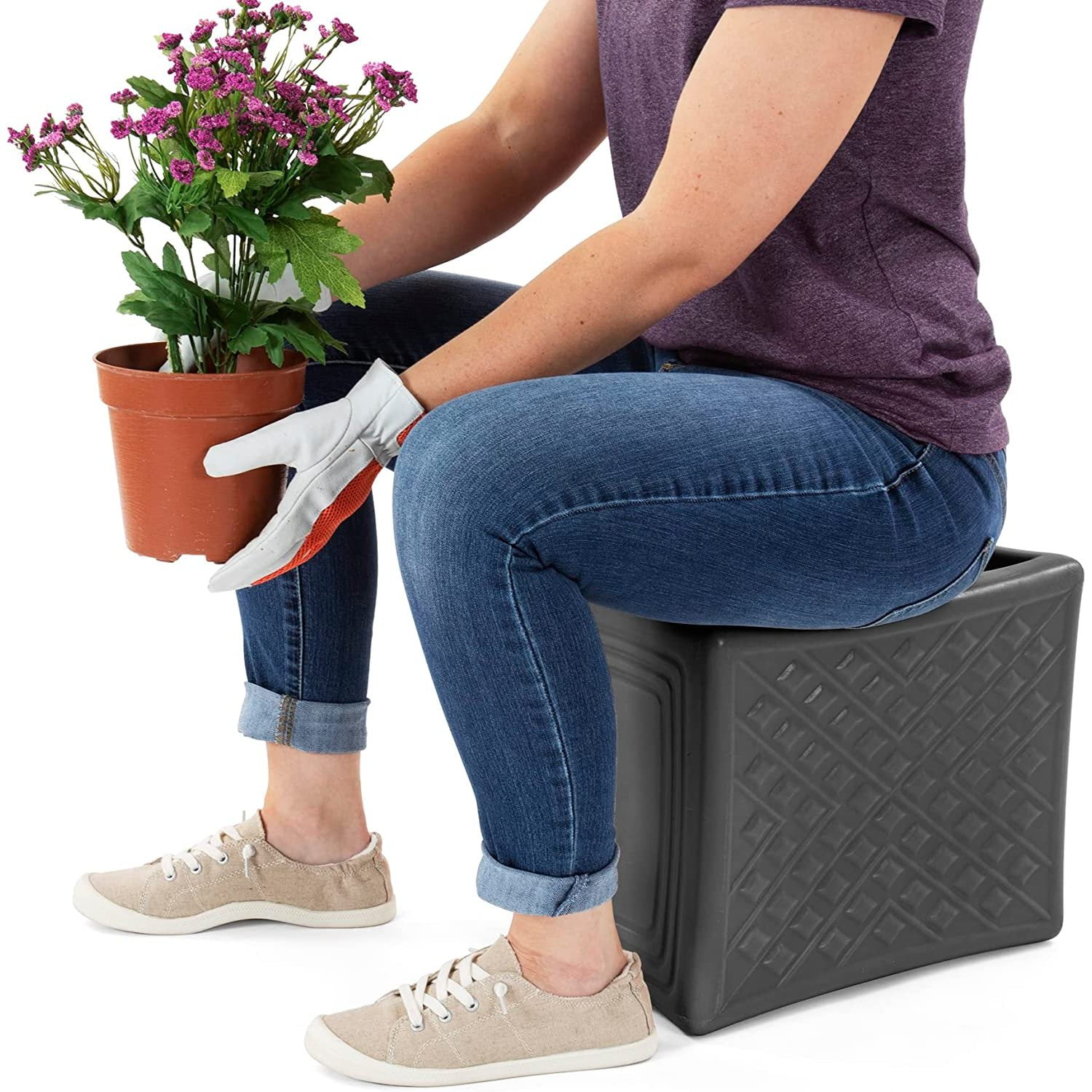 Jiarui Handy Home 3-Level Heavy Duty Work/Garden Seat - 12" x 15" x 9" - Gray, Made in USA ...