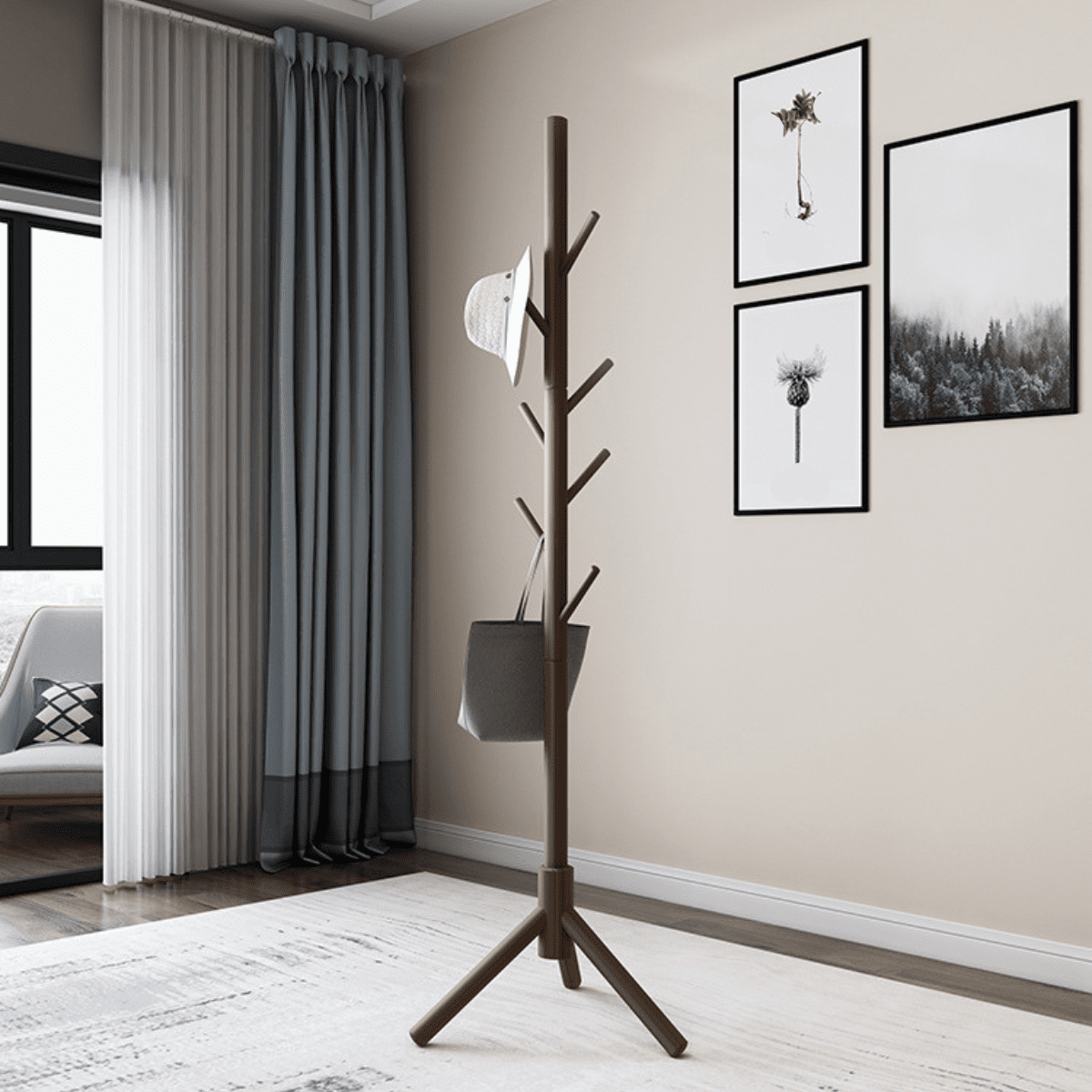 Jiarui Sturdy Wooden Coat Tree with 8 Hooks, Beechwood Coat Rack ...