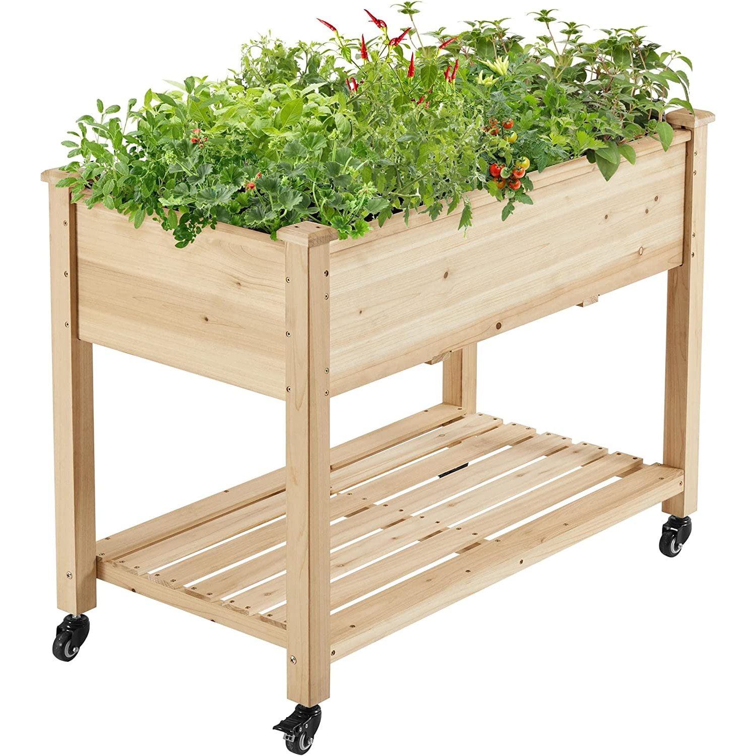 Jiarui Wooden Raised Garden Bed with Wheels Flower Planter Boxes Elevated Vegetables Growing Bed ...