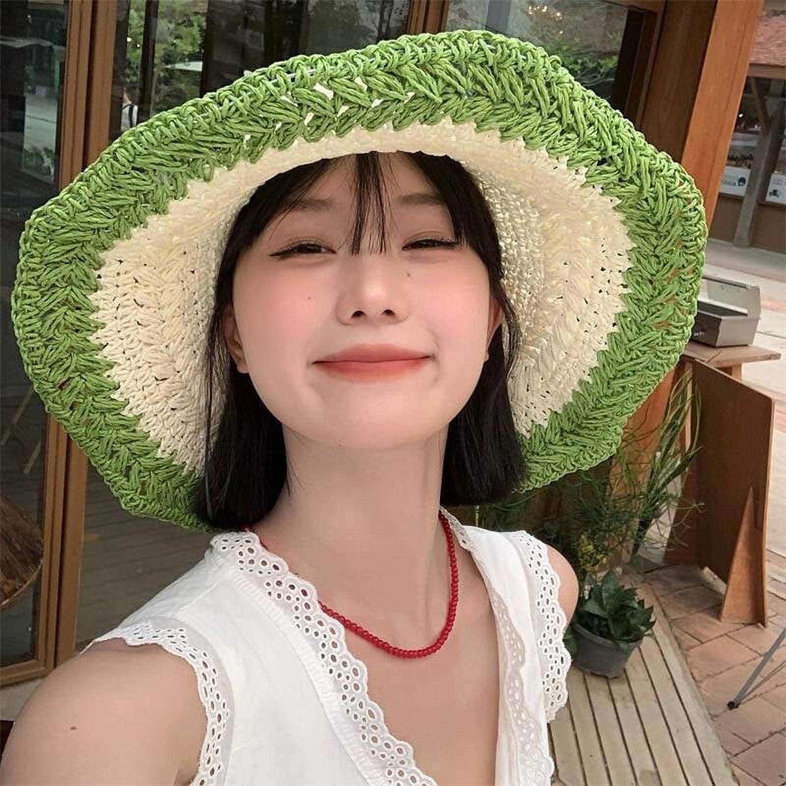 Jiawei Japanese Color Blocking Woven Straw Hat For Women's Summer New ...