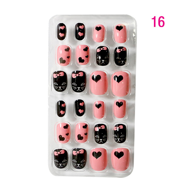 Jiayi 24PCS/Box Candy False Nail Tips Children Cartoon Full Cover Kid ...