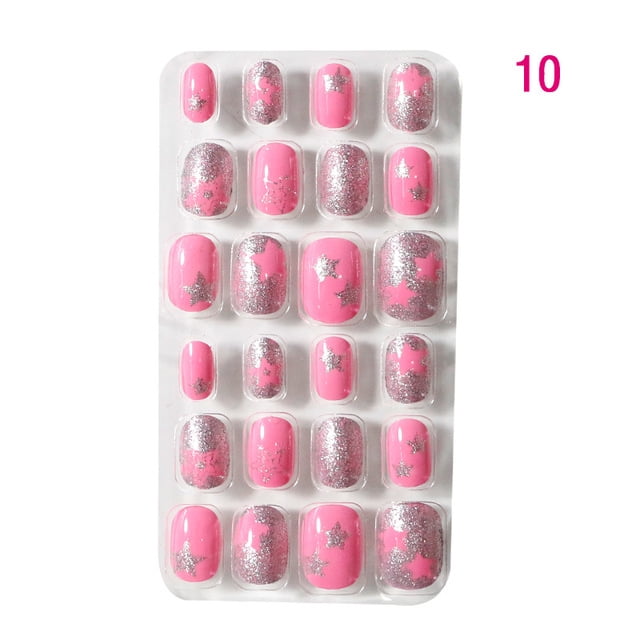 Jiayi 24PCS/Box Candy False Nail Tips Children Cartoon Full Cover Kid ...