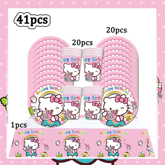Jiayi Hello Kitty Theme Birthday Party Decoration Disposable Tableware Set Baby Shower Girl‘s ...