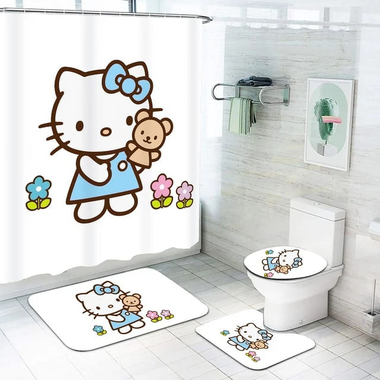 Jiayi HelloKitty Shower Bath Cartoon Cute For Sanrio 4 Piece Bathroom ...