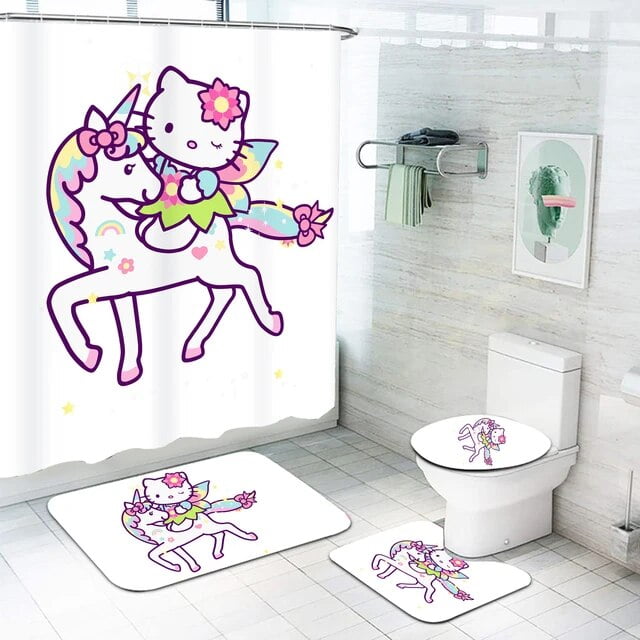 Jiayi HelloKitty Shower Bath Cartoon Cute For Sanrio 4 Piece Bathroom Curtain Full Luxury And ...