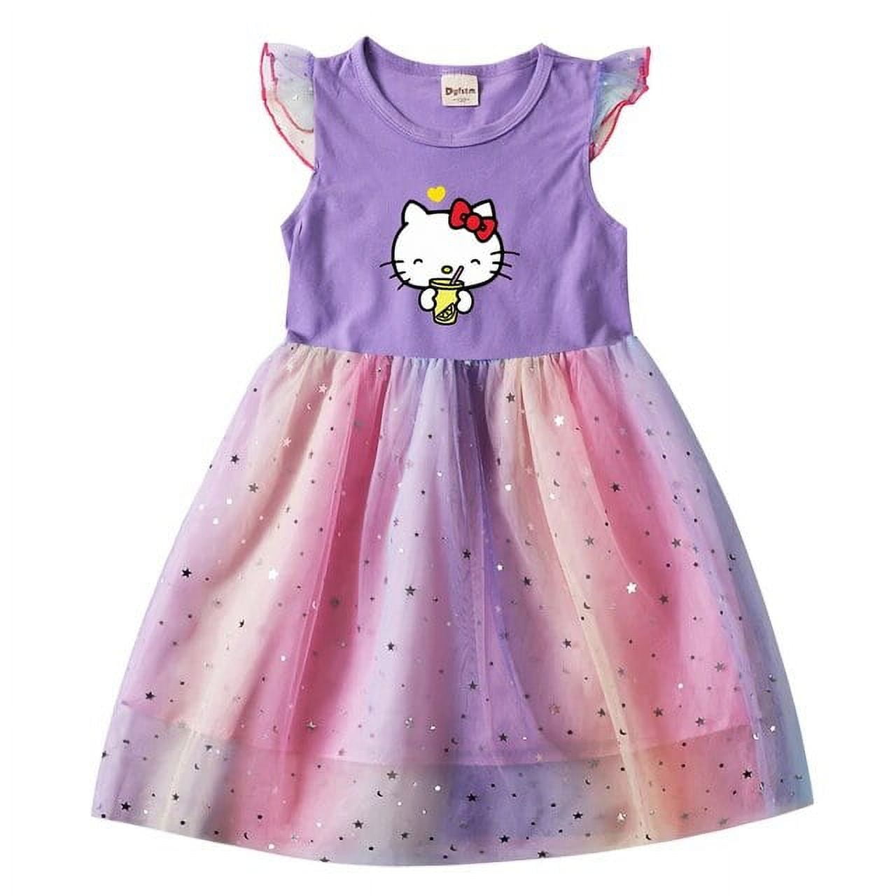 Jiayi MINISO Hello Kitty Summer Kids Dresses for Girls Cartoon Short Sleeve Princess Dress ...