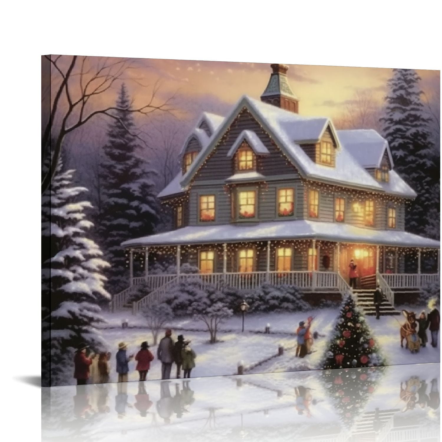 Jiayy Christmas Lighted Canvas Print - Winter Scene Wall Art with a ...